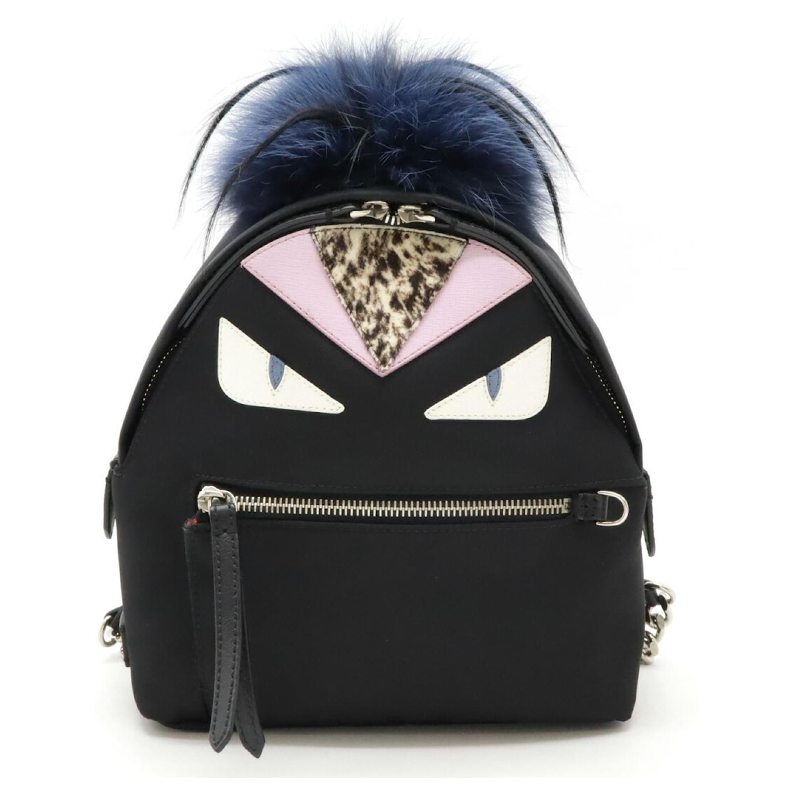 Fendi Bag Bugs Monster Backpack Black Multiple colors Leather Fur Nylon ...