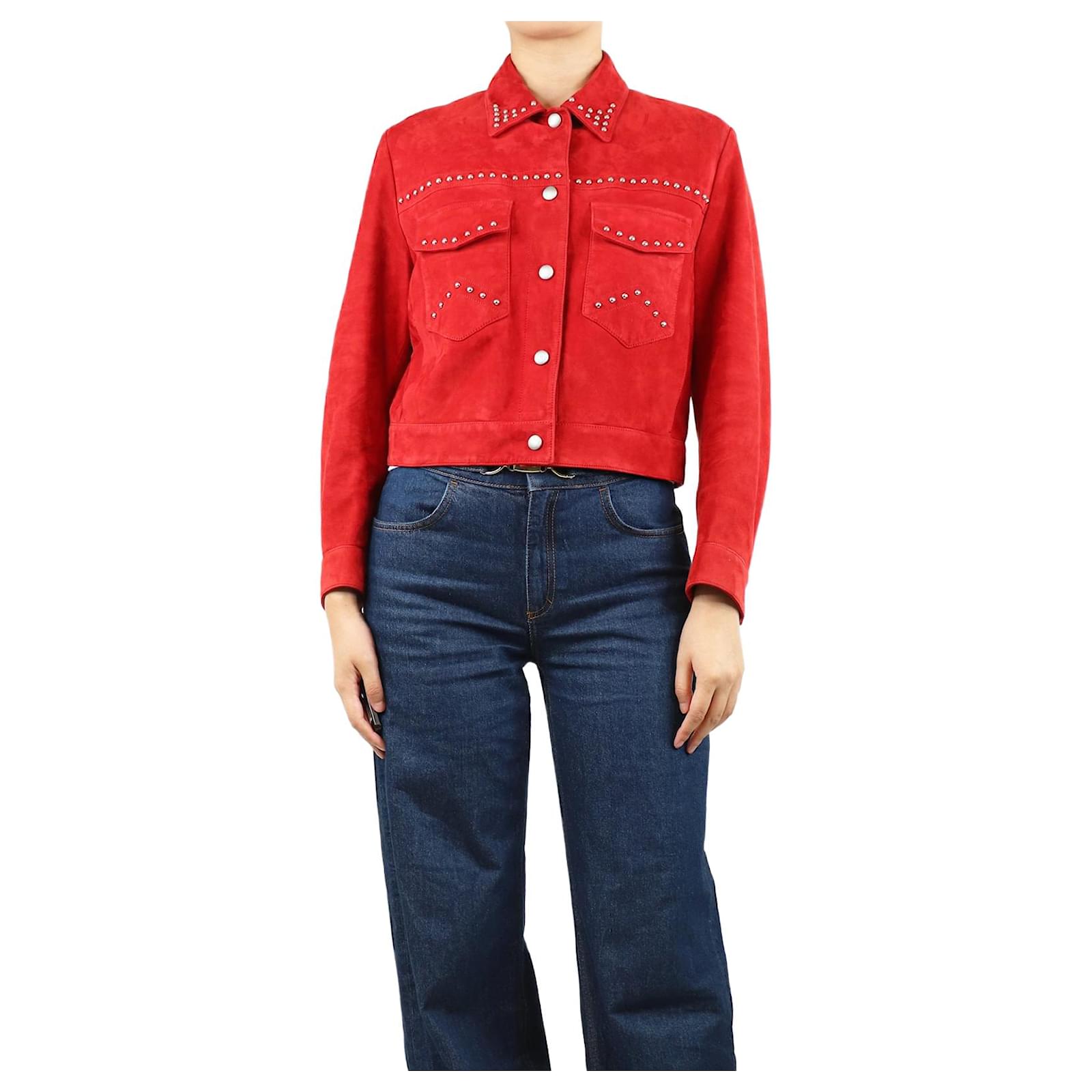 Miu Miu Red studded suede jacket - size UK 6 Leather ref.1613051 - Joli ...