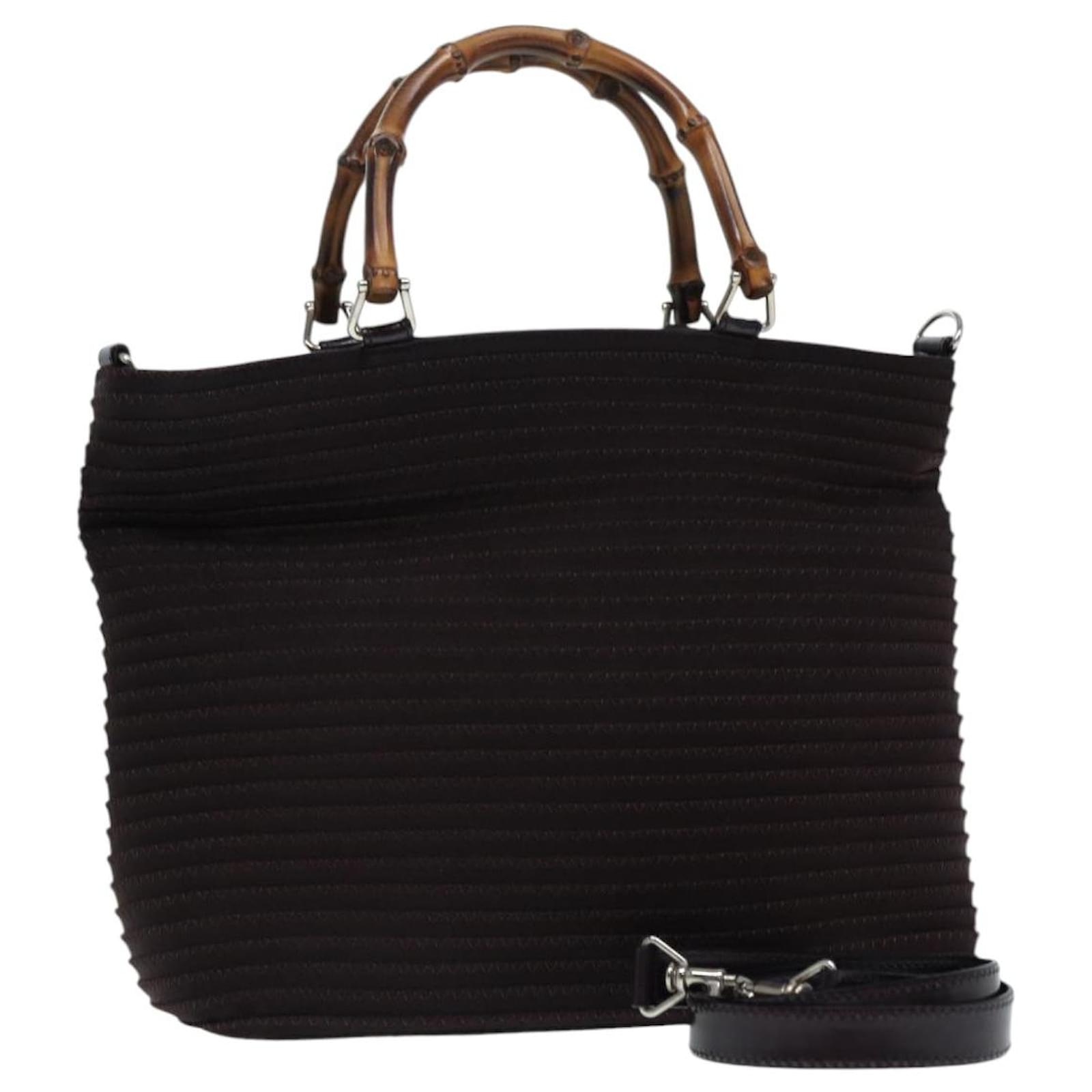 GUCCI Bamboo Hand Bag Canvas Outlet 2way Black Silver 000 1998 0540 ...