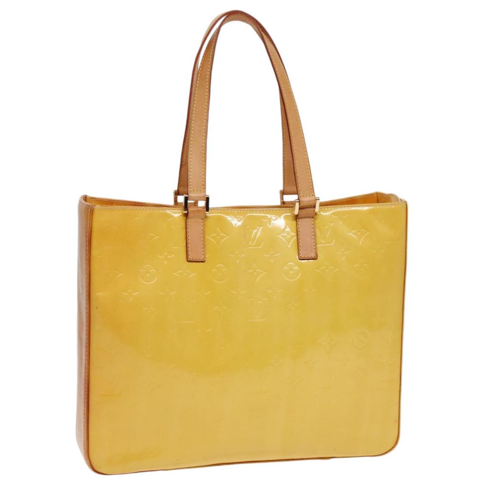 LOUIS VUITTON Monogram Vernis Columbus Tote Bag Lime Yellow M91047 LV ...