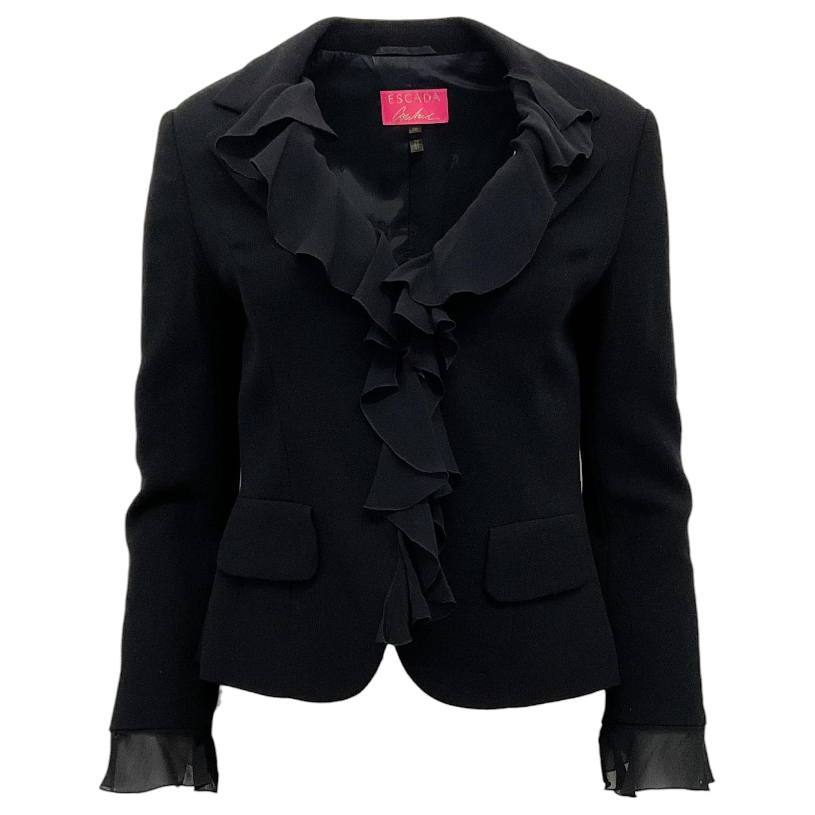 Escada Couture Black Crepe Ruffle Jacket Wool ref.1613554 - Joli Closet