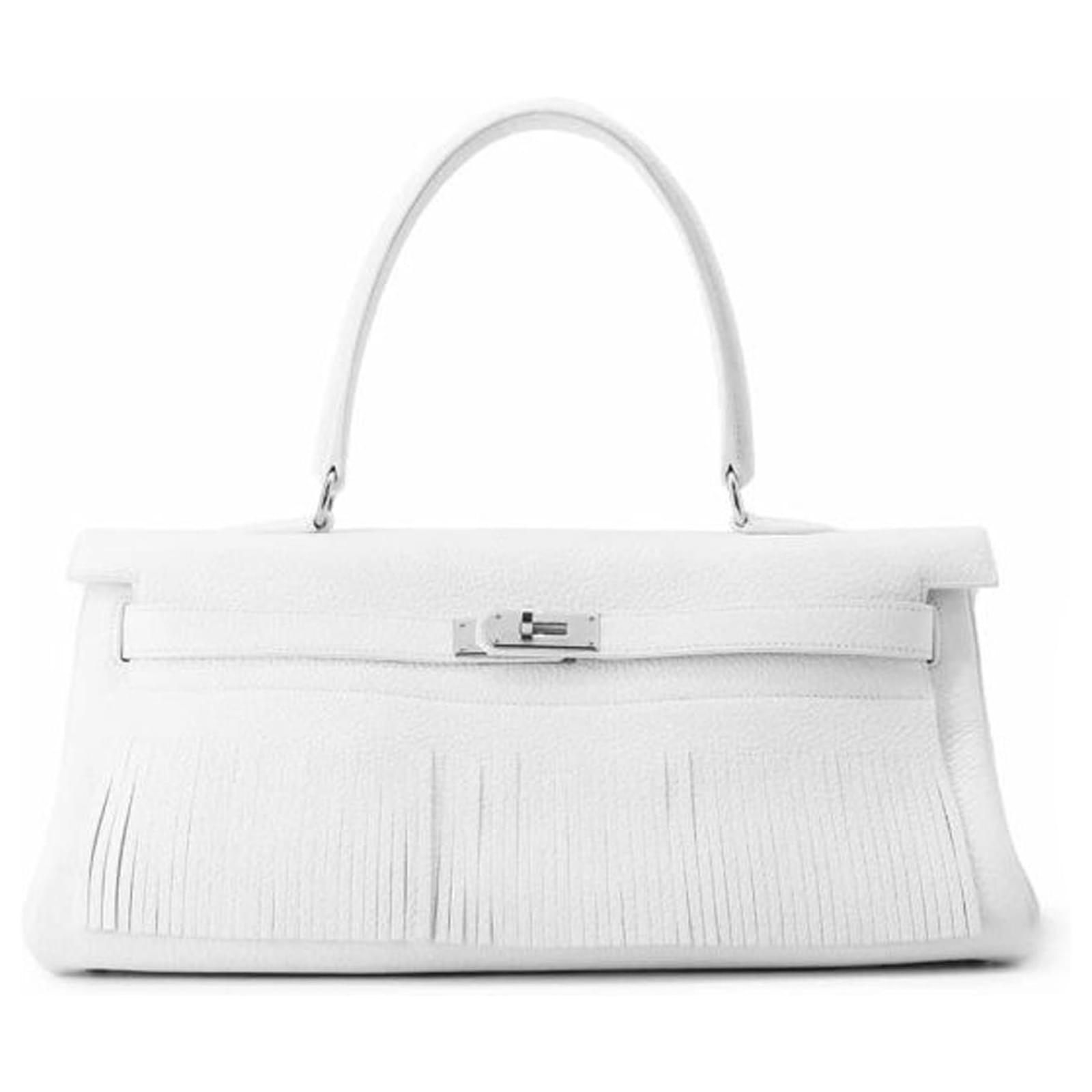 Hermès White Clemence JPG Fringe Shoulder Kelly 42 Leather Pony-style ...