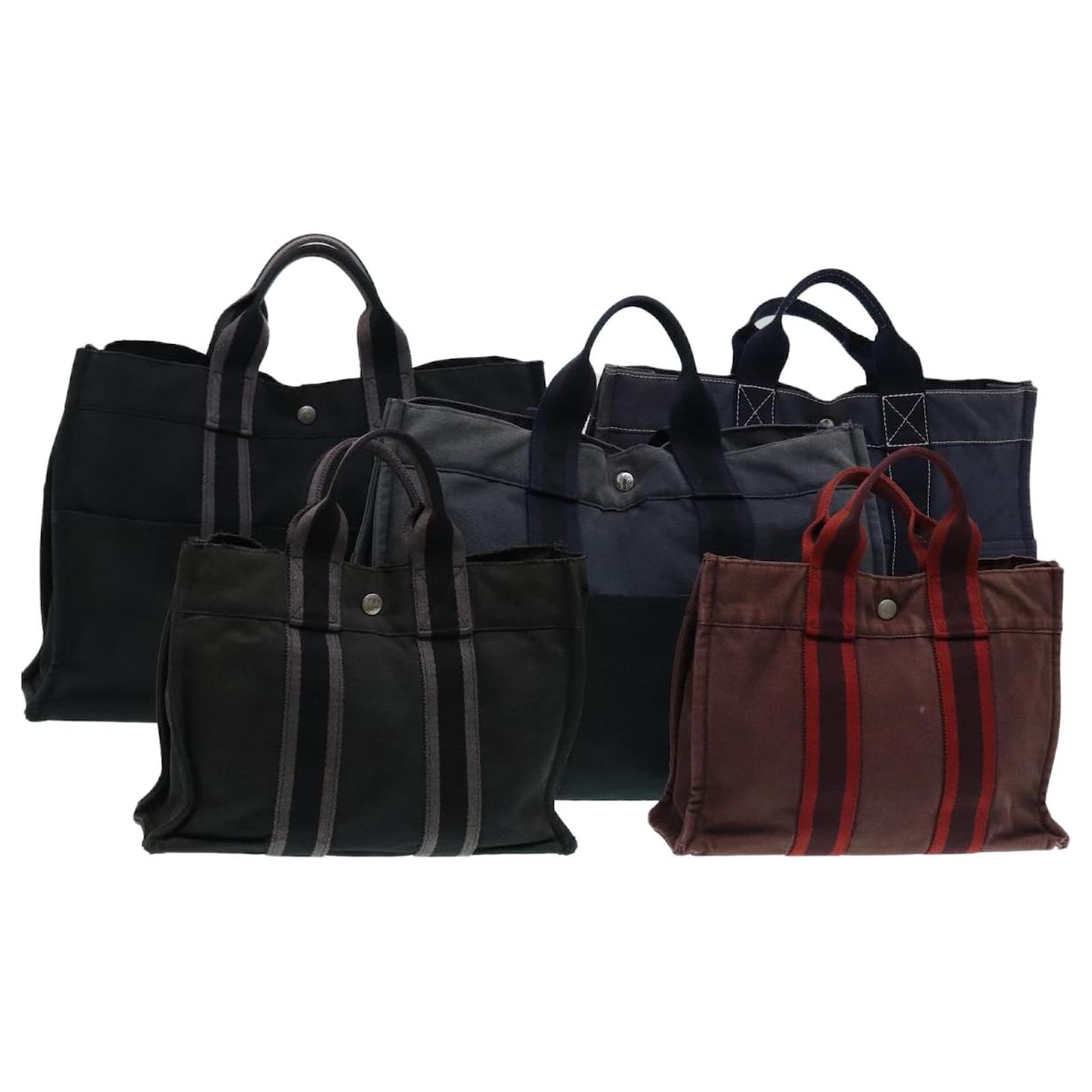 Hermès HERMES Hand Bag Canvas 5Set Black Gray Navy Auth ki4761 Brown ...