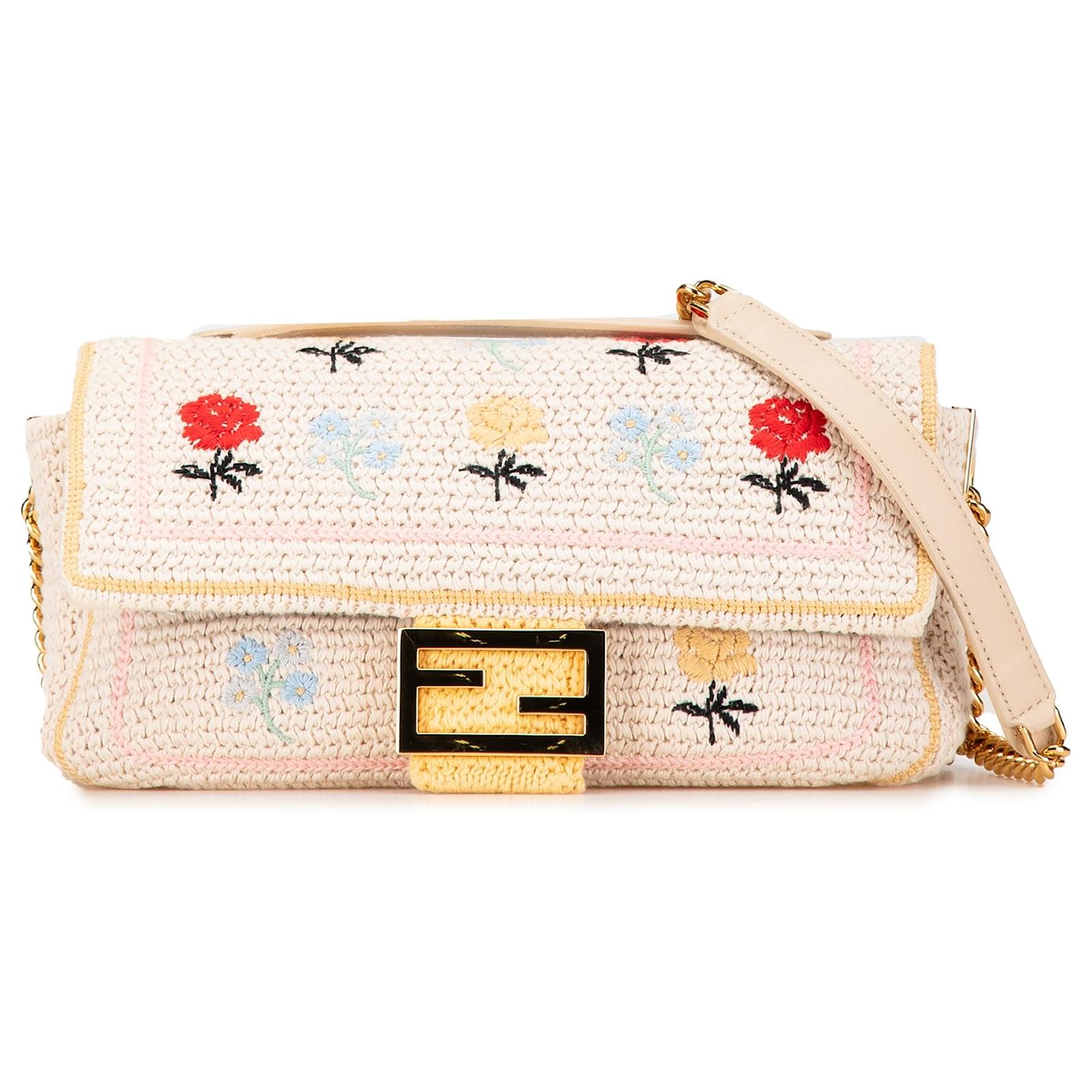 Fendi White Embroidered Crochet Baguette Wool Cloth ref.1614140 - Joli ...