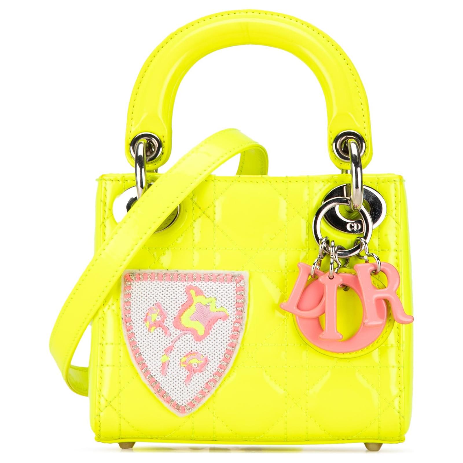 Dior Yellow Mini Patent Cannage Embroidered Patches Lady Dior Leather ...