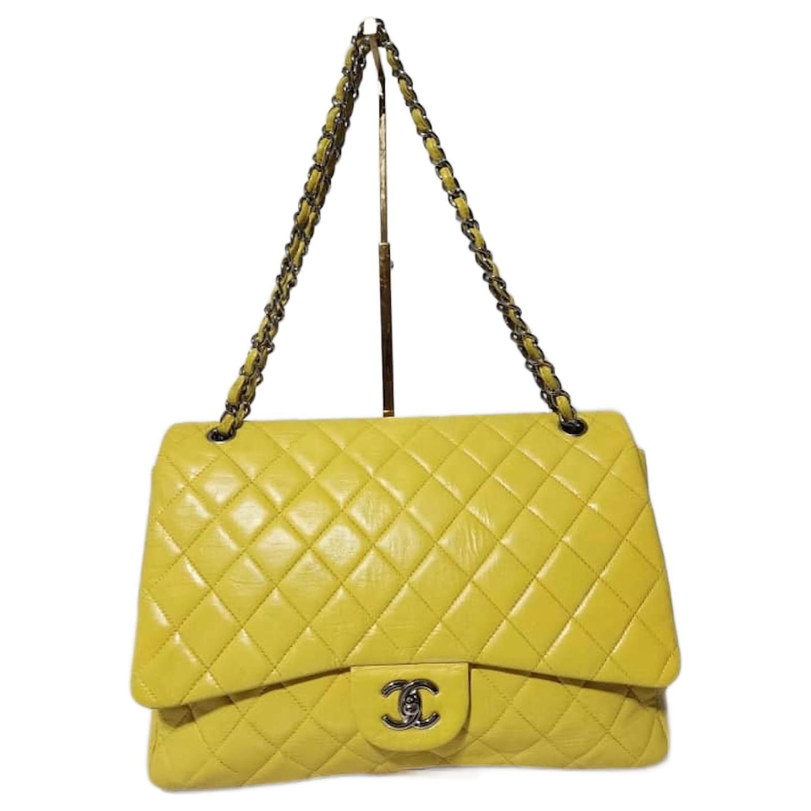 Chanel Maxi Classic Single Flap Bag Yellow Leather ref.1614220 - Joli ...