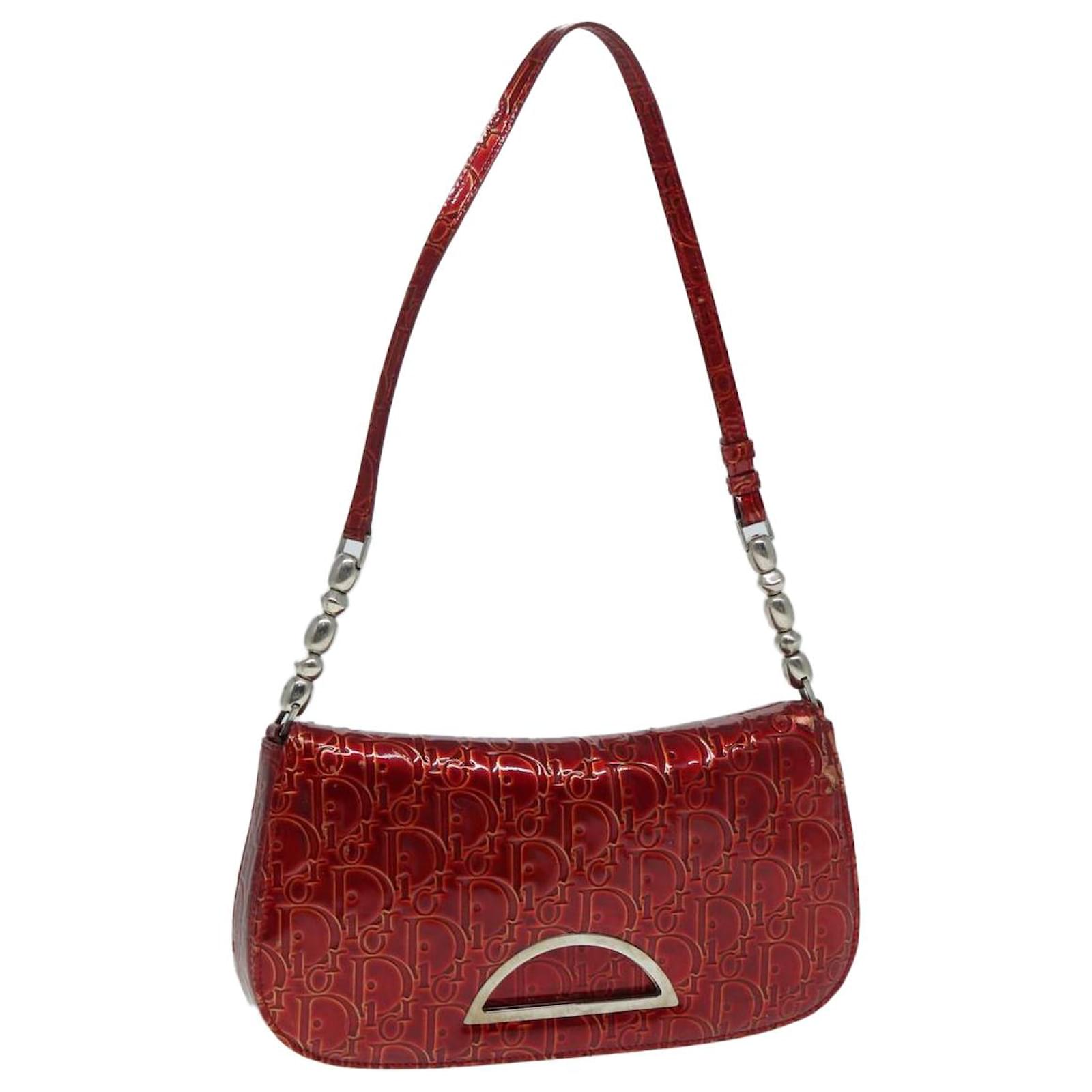 Christian Dior Trotter Canvas Shoulder Bag Enamel Red Silver Auth 86172 ...