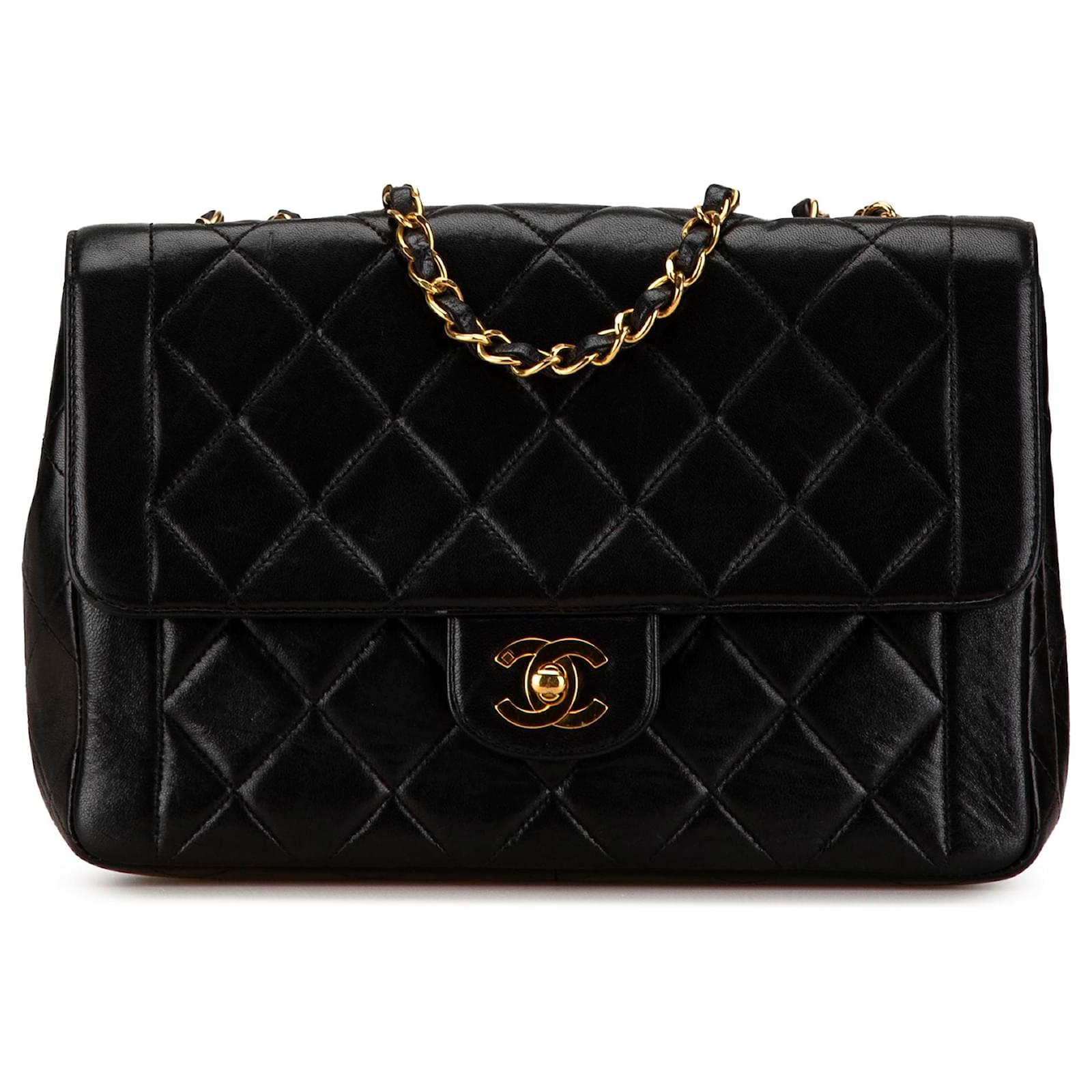 Chanel Black Medium Quilted Lambskin Border Single Flap Leather ref ...
