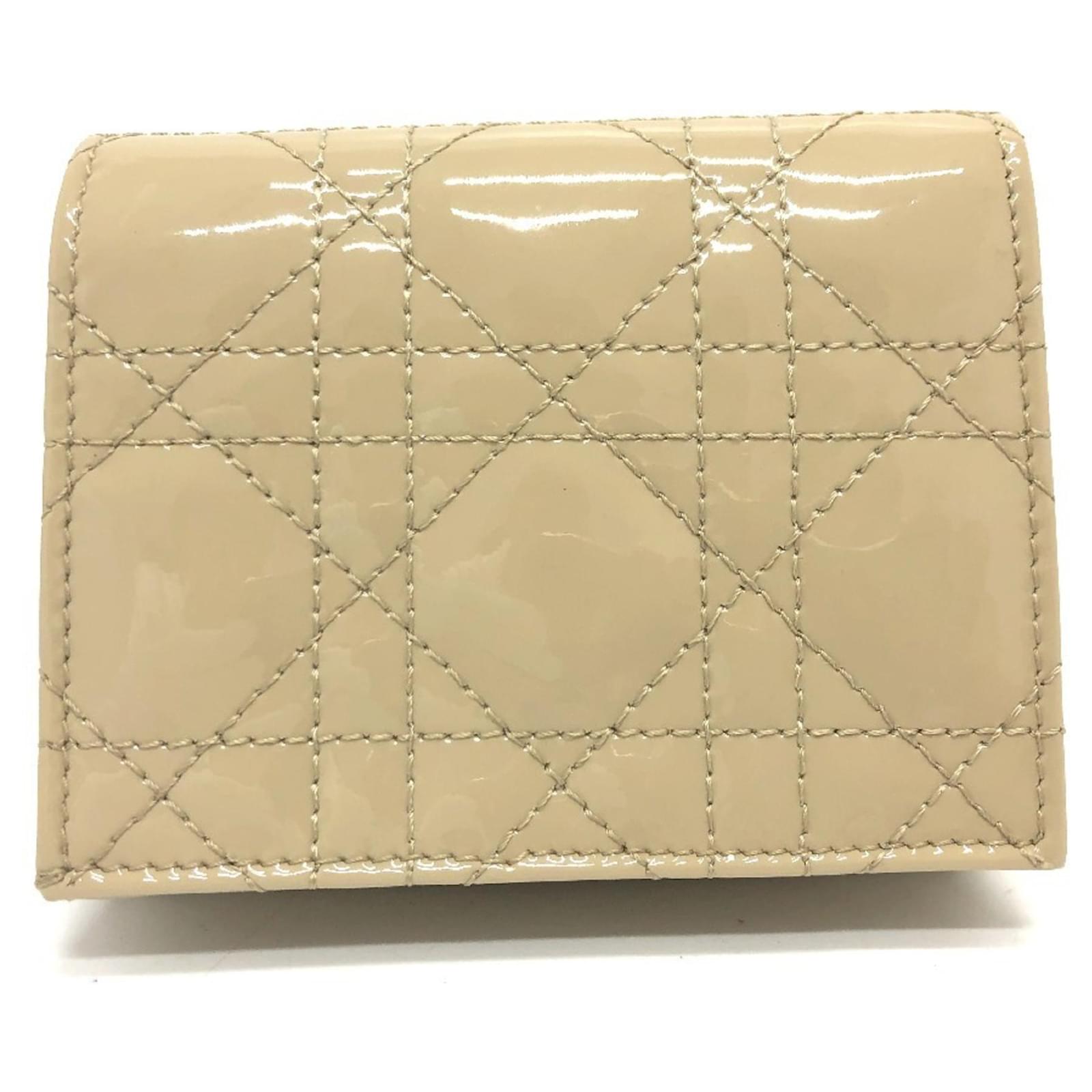 Christian Dior Dior Cannage Lady Bi-fold Wallet Beige Leather ref ...
