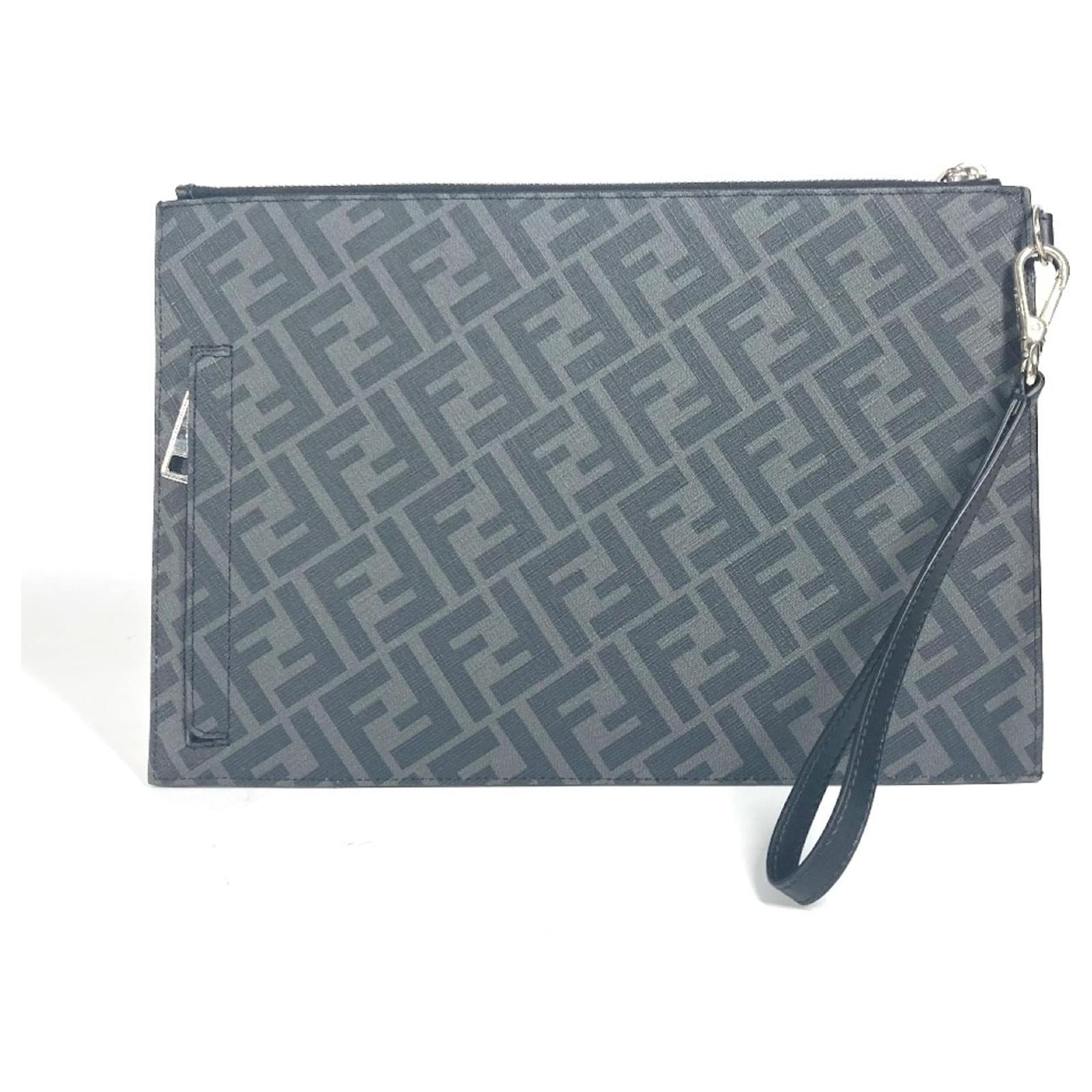 Fendi Flat Diagonal Zucca Pouch Clutch Brown Black Yellow Leather ref ...