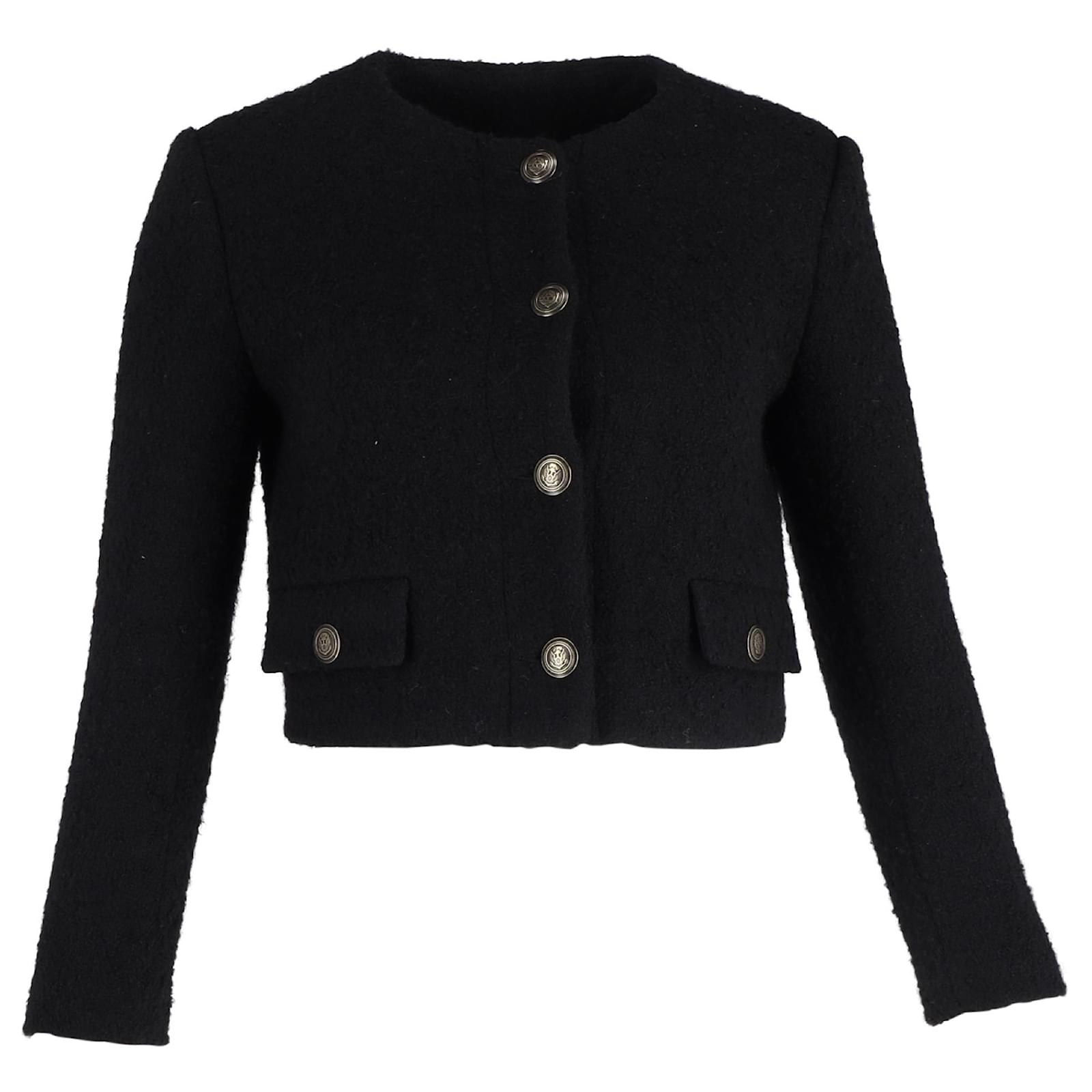 Sandro Cropped Jacket in Black Wool (Sold) - Joli Closet