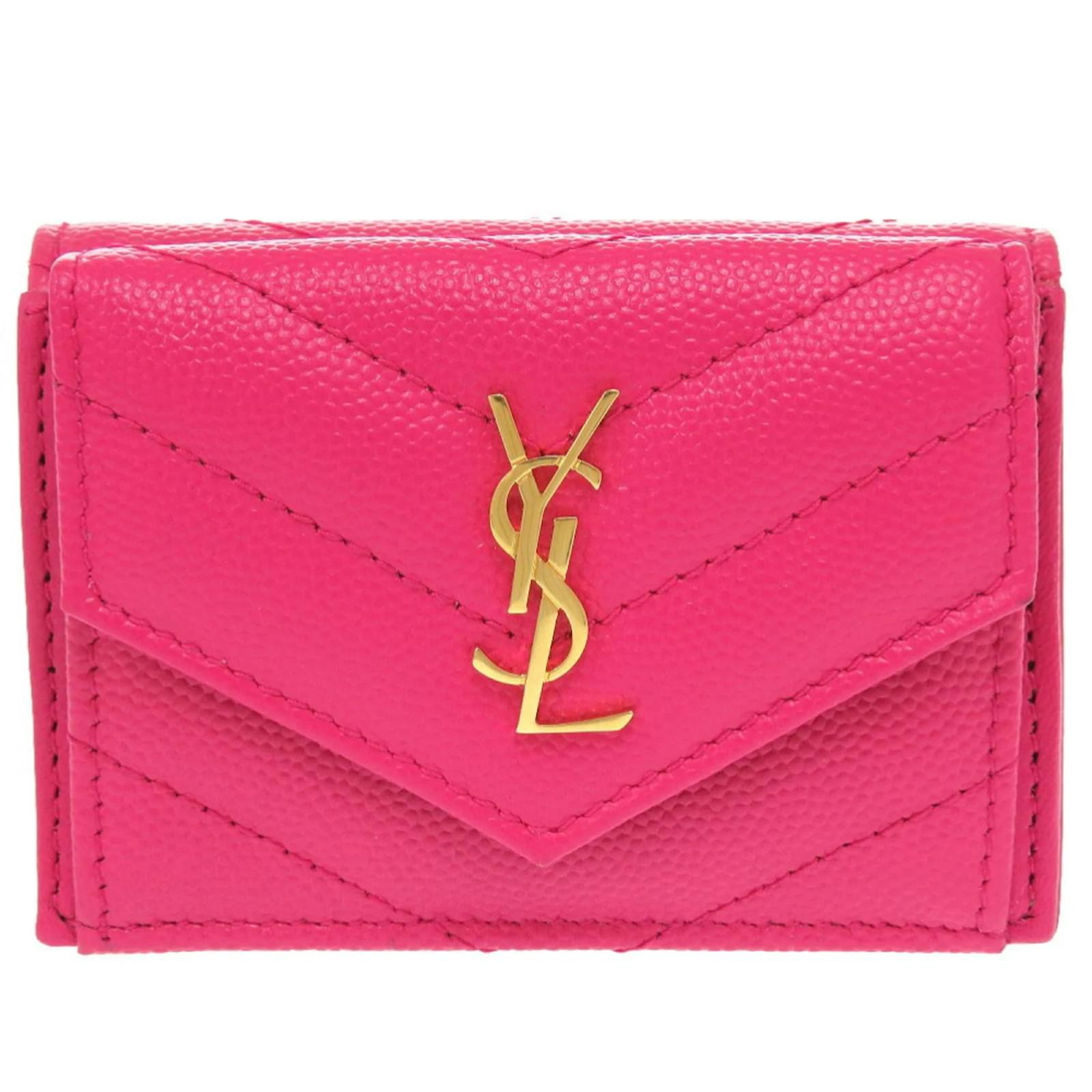Yves Saint Laurent Pink Tri-Fold Wallet Leather ref.1617449 - Joli Closet