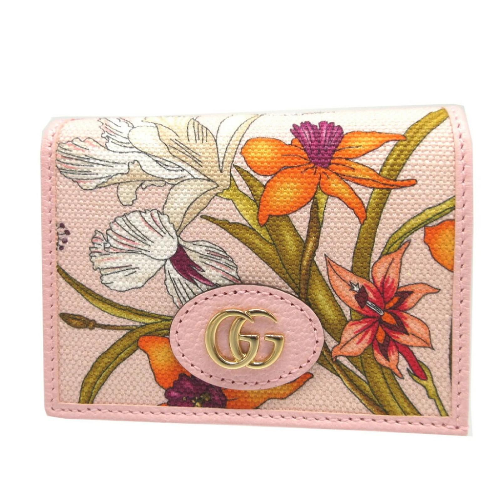 Gucci Flora Compact Bi-Fold Wallet Pink Leather Cloth ref.1617575 ...
