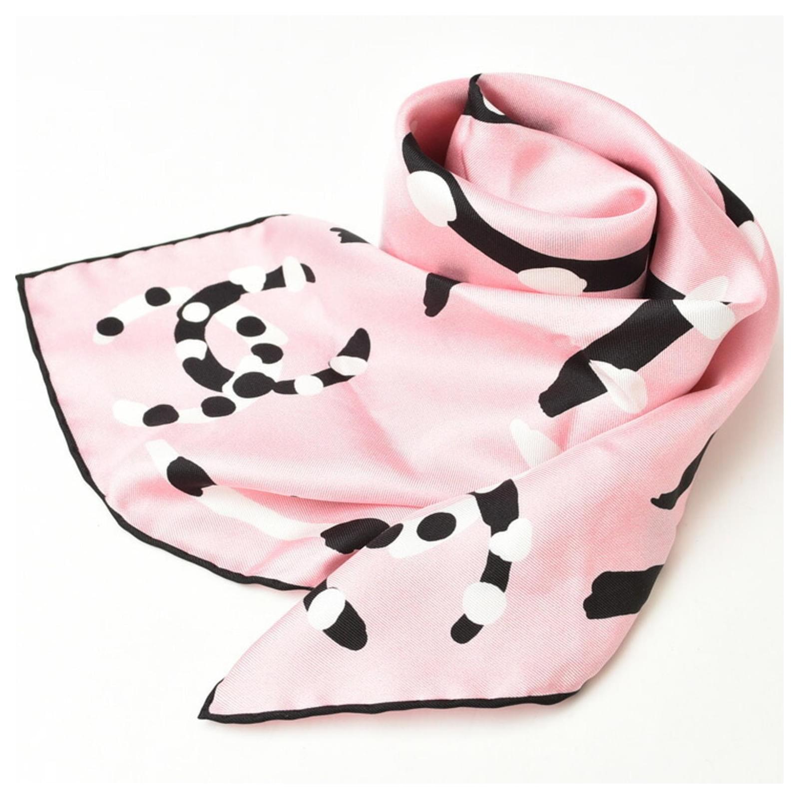 Chanel Silk Handkerchief Scarf Black Pink White ref.1618092 - Joli Closet