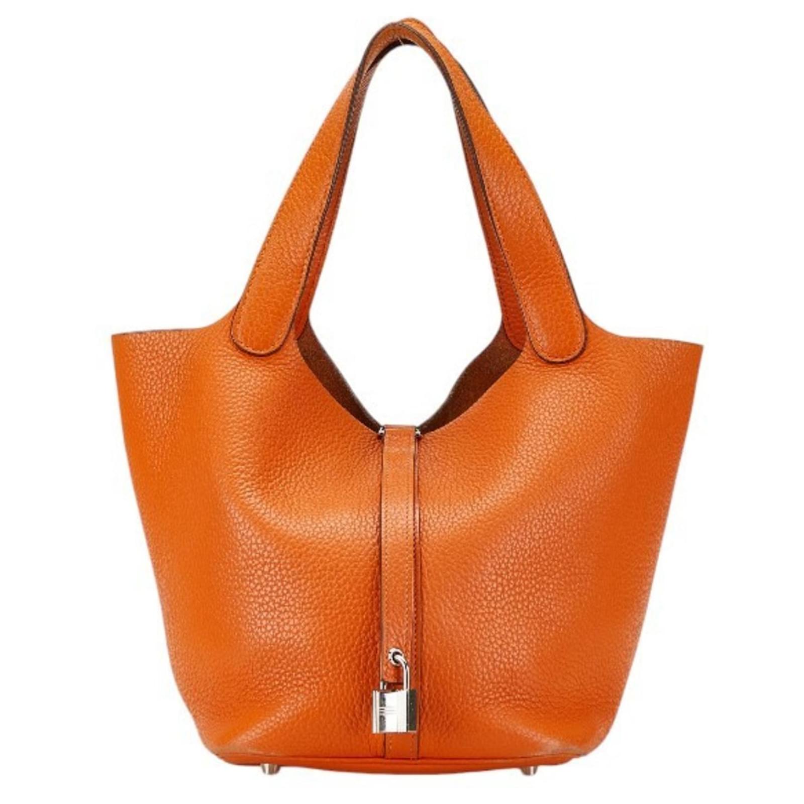 Hermès Hermes Picotin Lock MM Handbag Orange Leather ref.1618324 - Joli ...