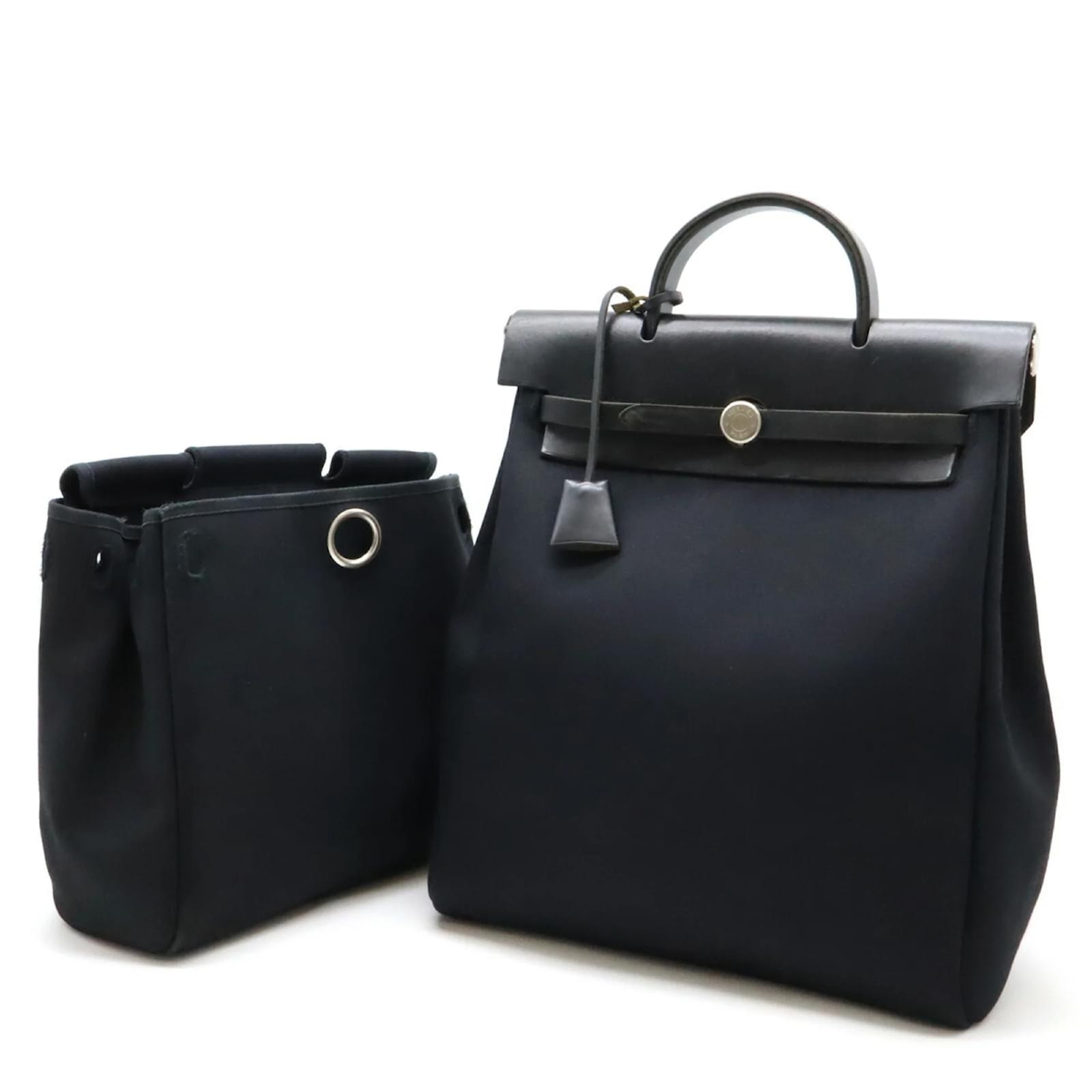 Hermès Hermes Her Bag Backpack Handbag Black Leather Cloth ref.1618684 ...