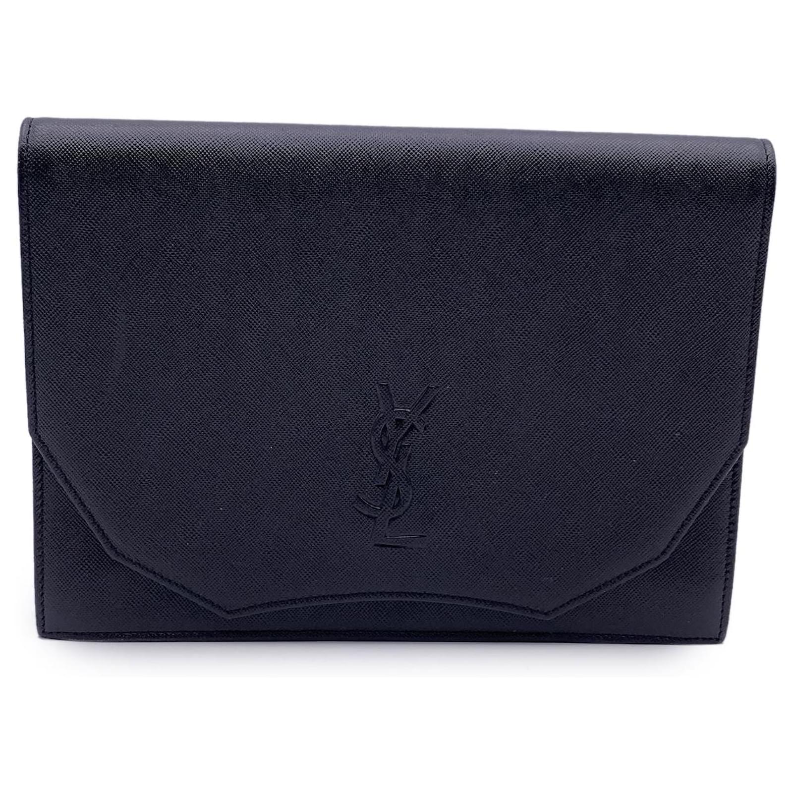 Yves Saint Laurent Vintage Black Leather YSL Logo Purse Clutch Bag ref ...