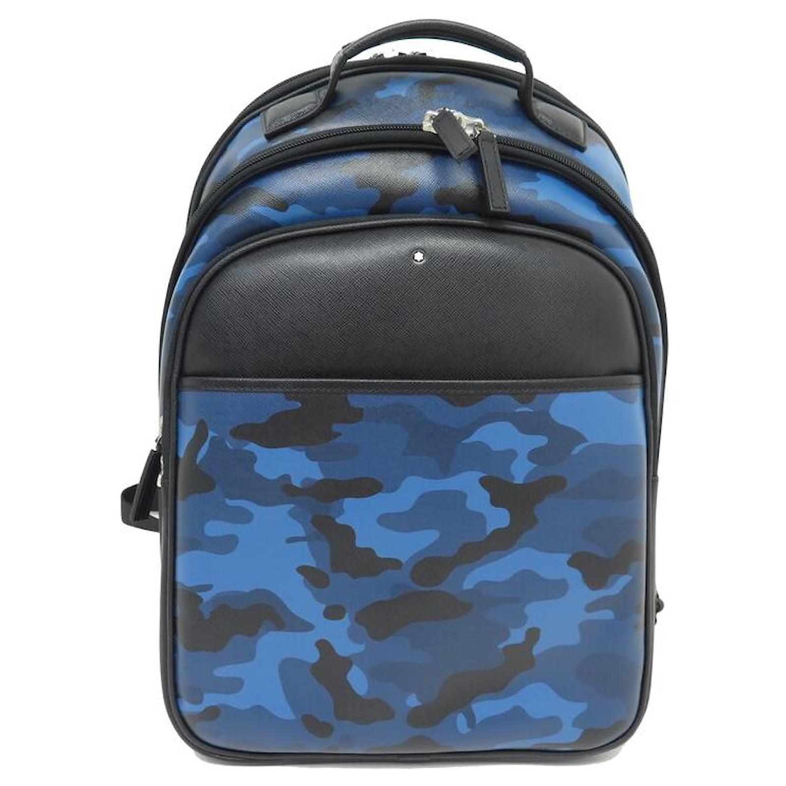 NINE MONTBLANC SMALL CAMOUFLAGE BLUE BACKPACK BAG 118670 Leather ref ...