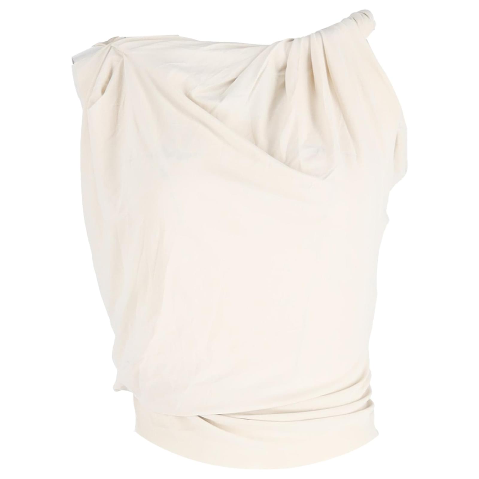 Lanvin Twist Draped Top in White Cotton Cream ref.1620391 - Joli Closet