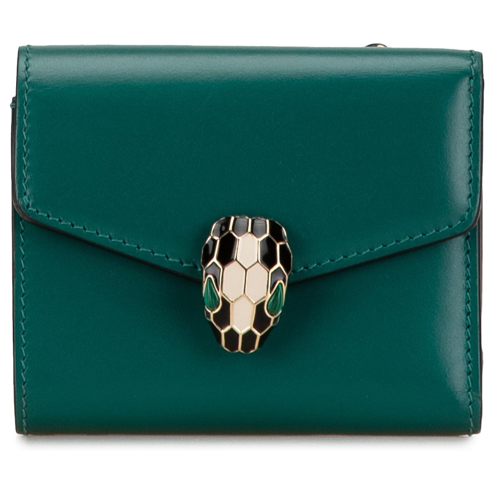 Bulgari Bvlgari Green Serpenti Forever Leather Trifold Wallet Pony ...