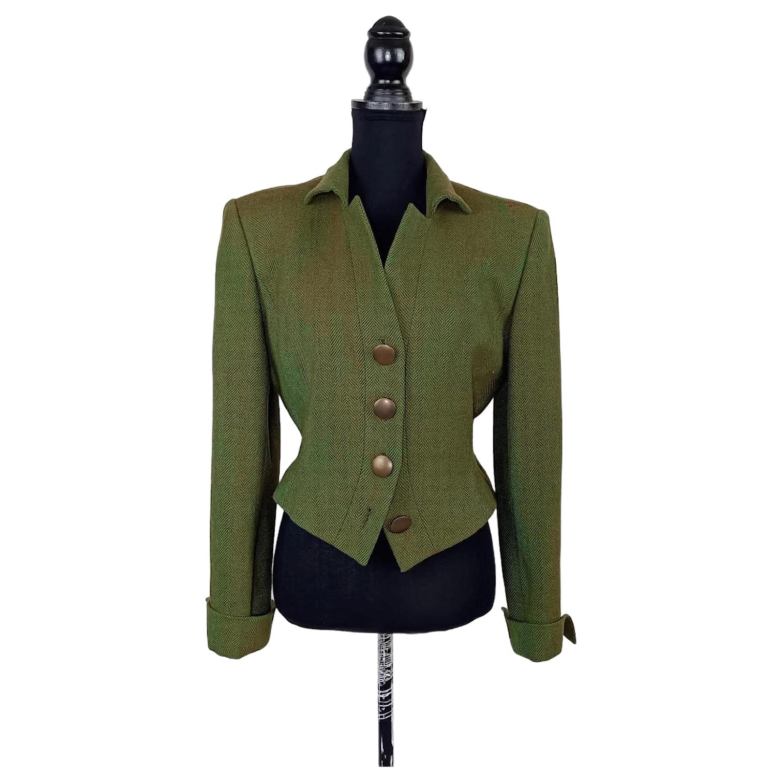 Green tweed jacket Yves Saint Laurent Variation Wool ref.1620689 - Joli ...