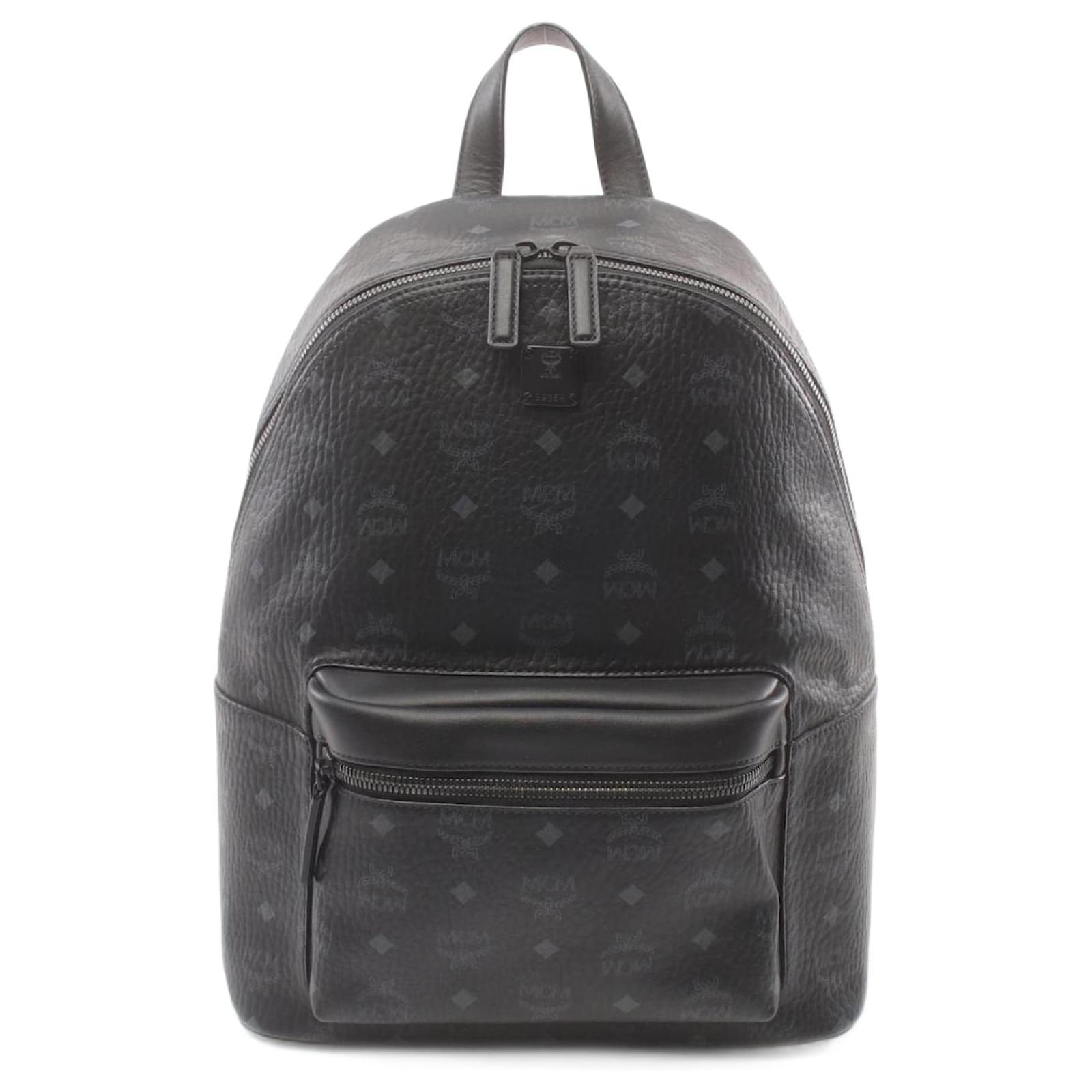 MCM Visetos Rucksack Backpack Black Leather Cloth ref.1620888 - Joli Closet