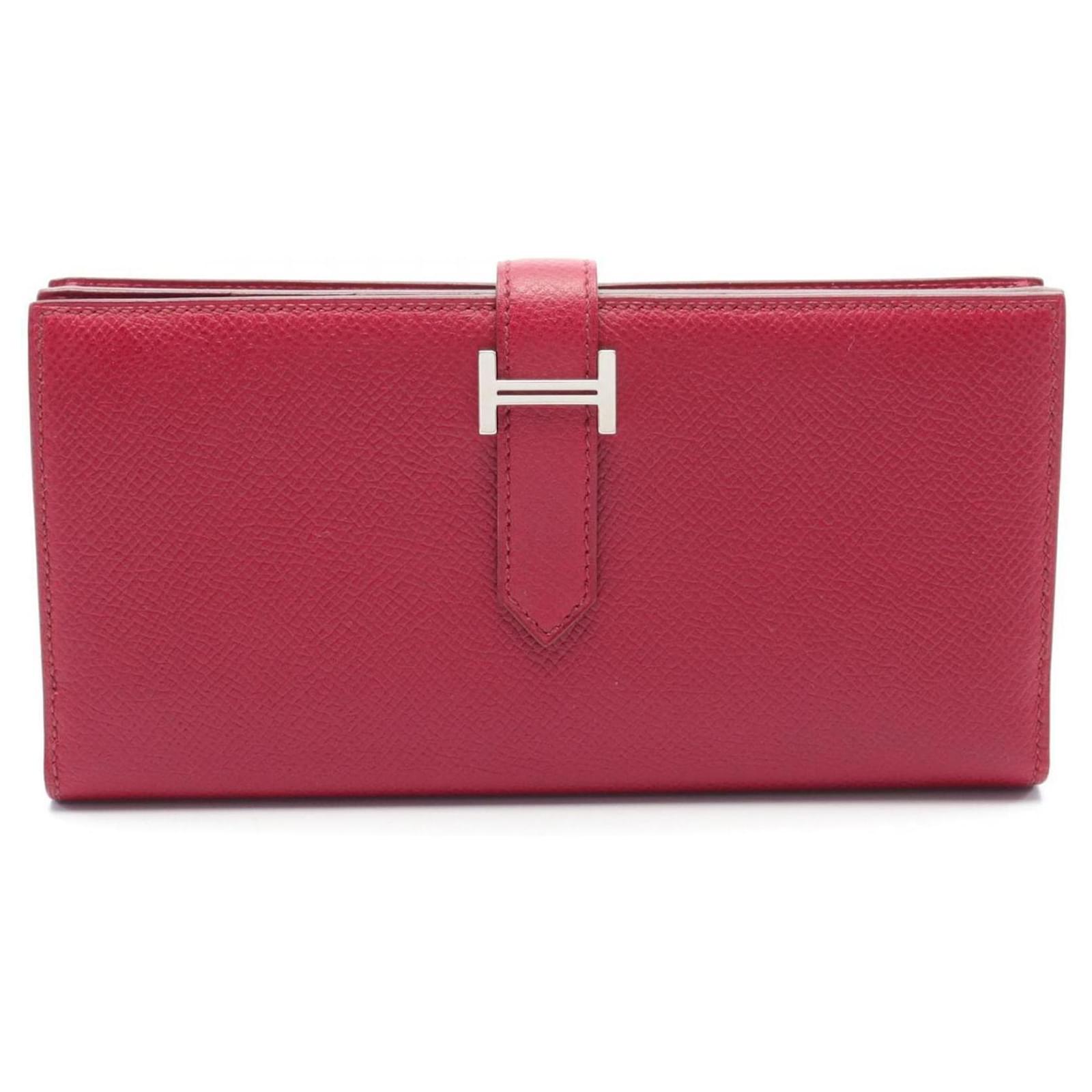 Hermès Hermes Bearn Soufflet Bi-fold Long Wallet Red Dark red Leather ...