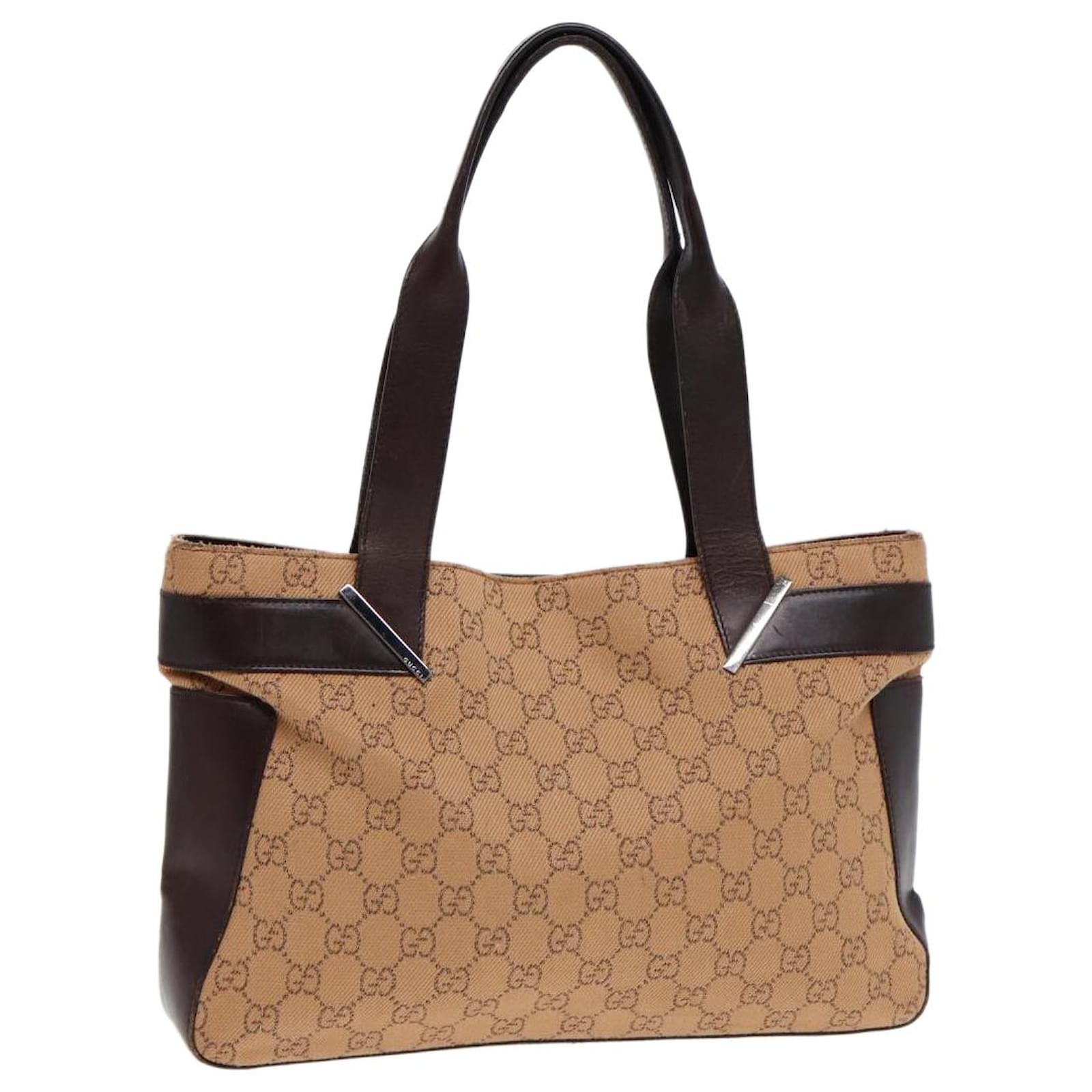 GUCCI GG Canvas Tote Bag Beige Silver 73983 Auth ac3207 Silvery Cloth ...