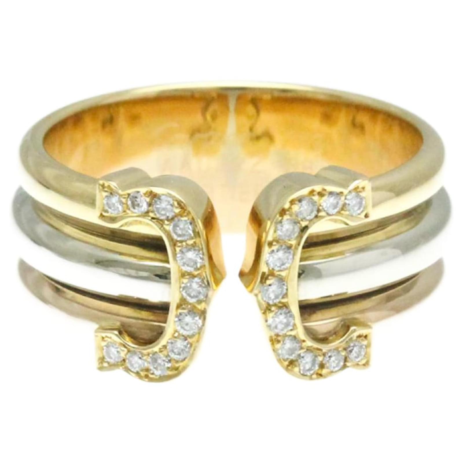 Cartier 2C Trinity Three Color Diamond Ring Golden White gold Yellow ...