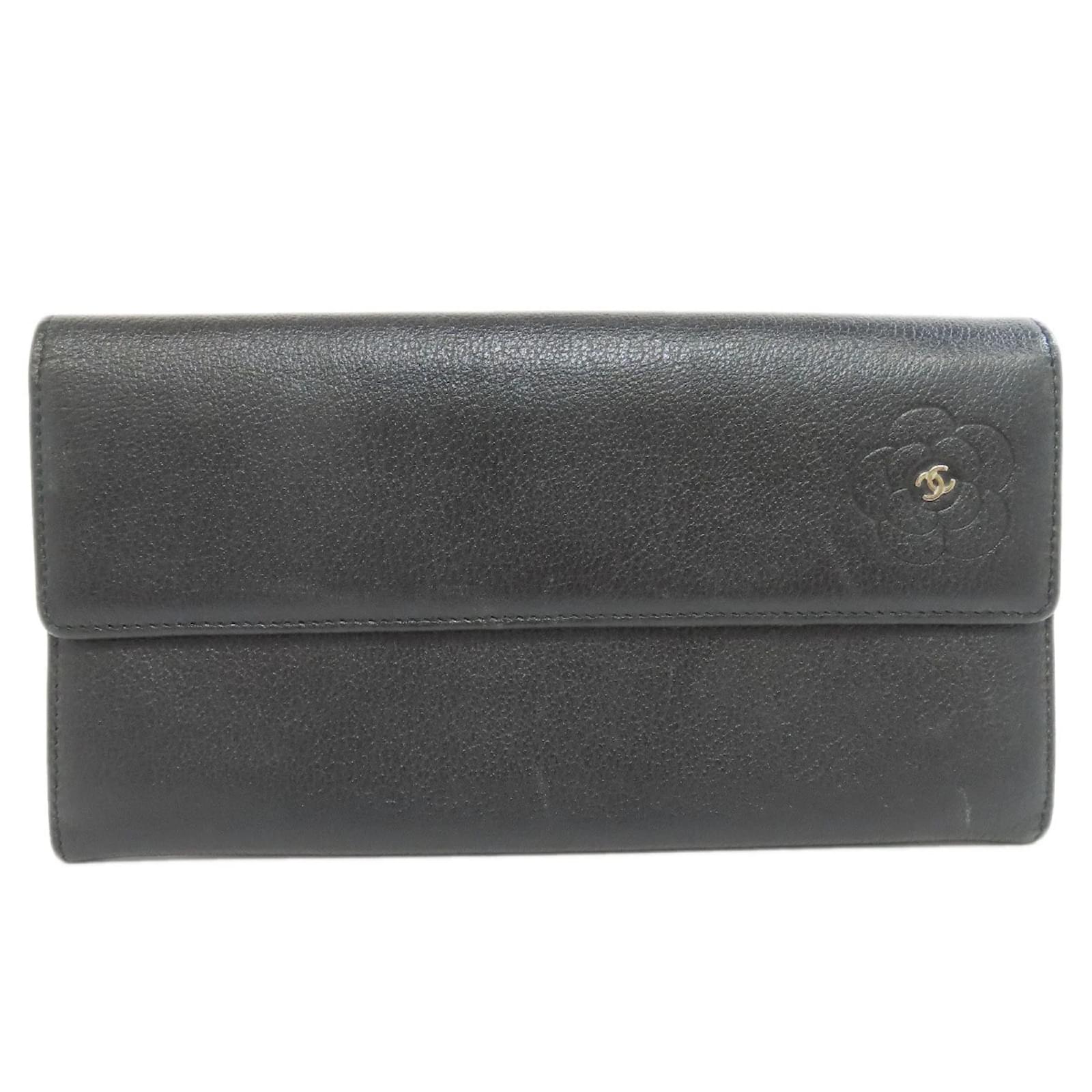 Chanel Camellia Coco Mark Long Wallet Black Leather ref.1621522 - Joli ...