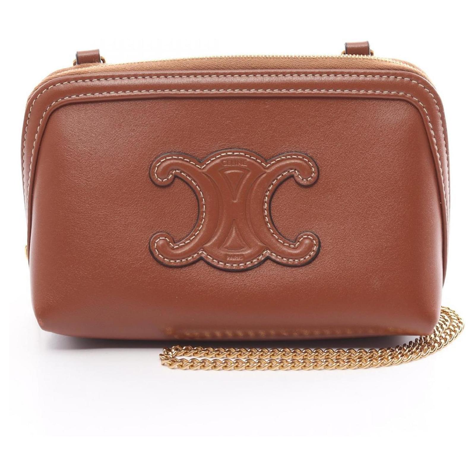 Céline Celine Chain Clutch Cuir Triomphe Shoulder Bag Brown Pink ...