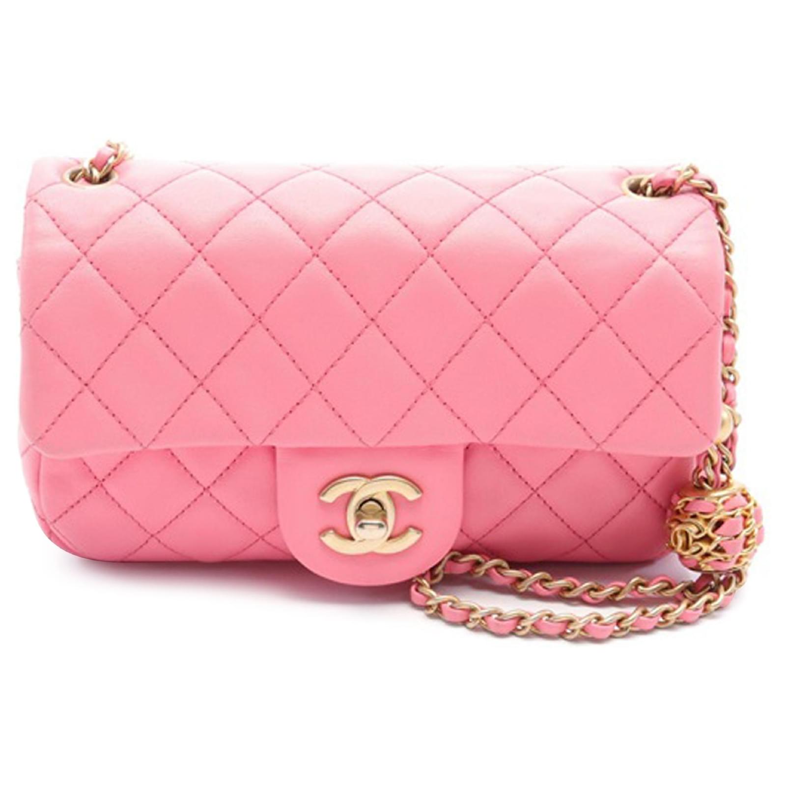 Chanel Pink Mini Rectangular Lambskin Pearl Crush Flap Leather ref ...