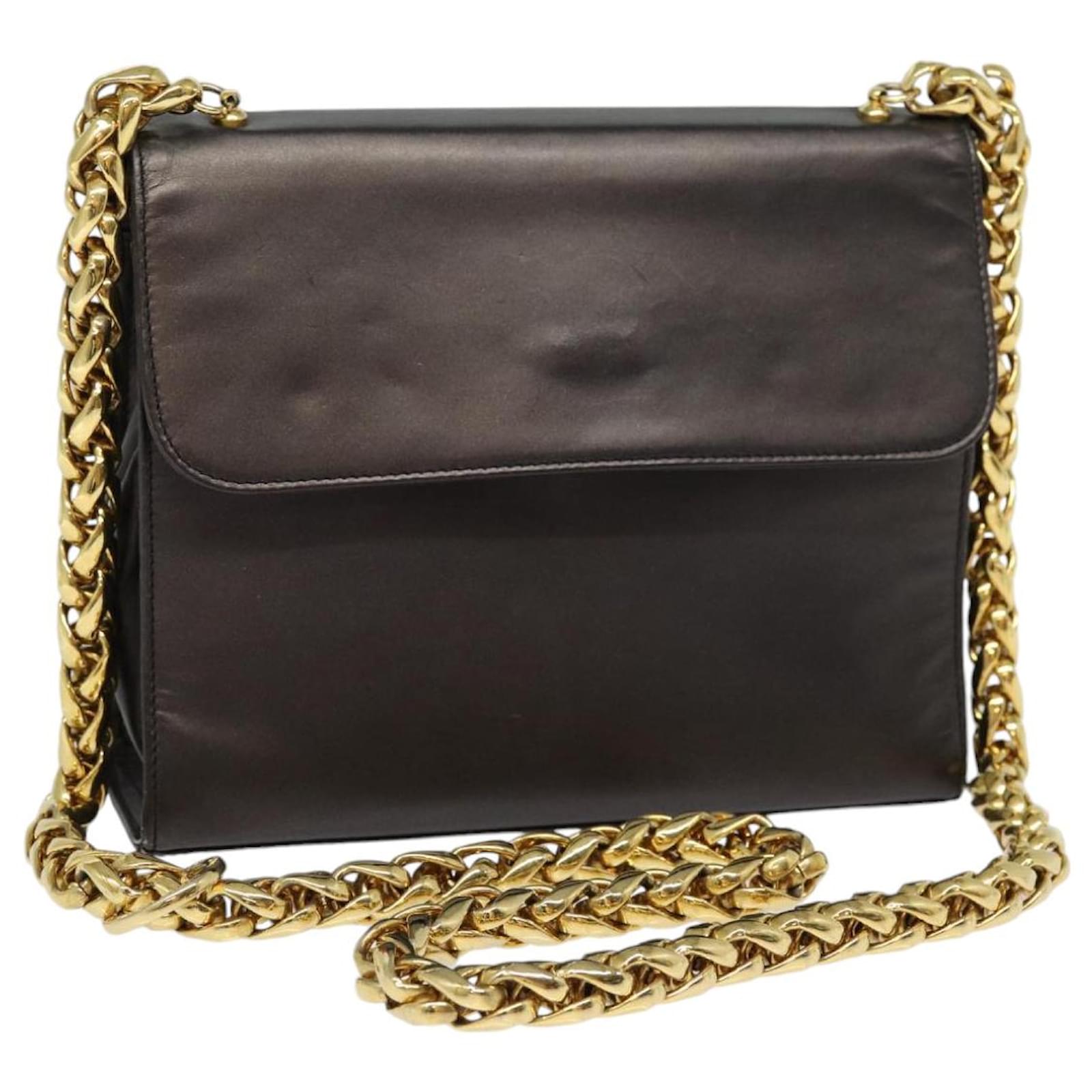 LOEWE Chain Shoulder Bag Leather Black Gold Auth bs17305 Golden ref ...