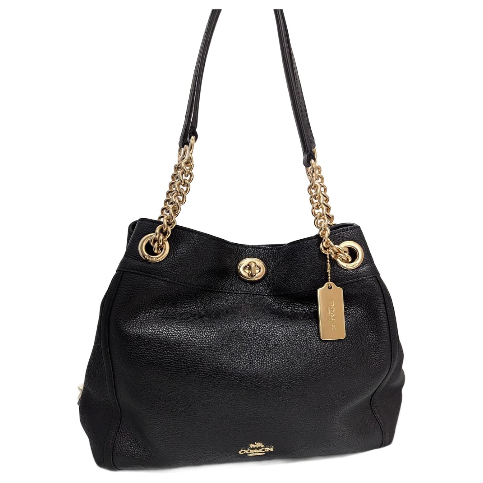 Coach 36855 Turnlock Edie Pebble Leather Shoulder Bag Beachwood Black ...
