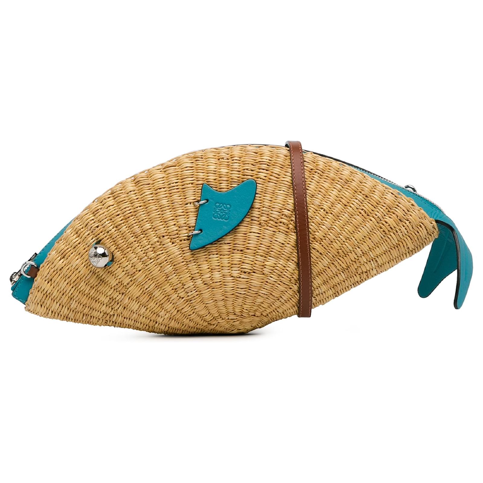 LOEWE Brown Paula's Ibiza Wicker Fish Bag Leather Pony-style calfskin ...