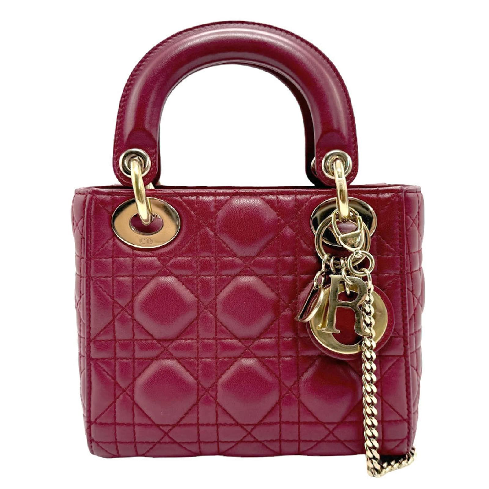 Christian Dior Wine Red Lambskin Handbag Dark red Leather ref.1624864 ...