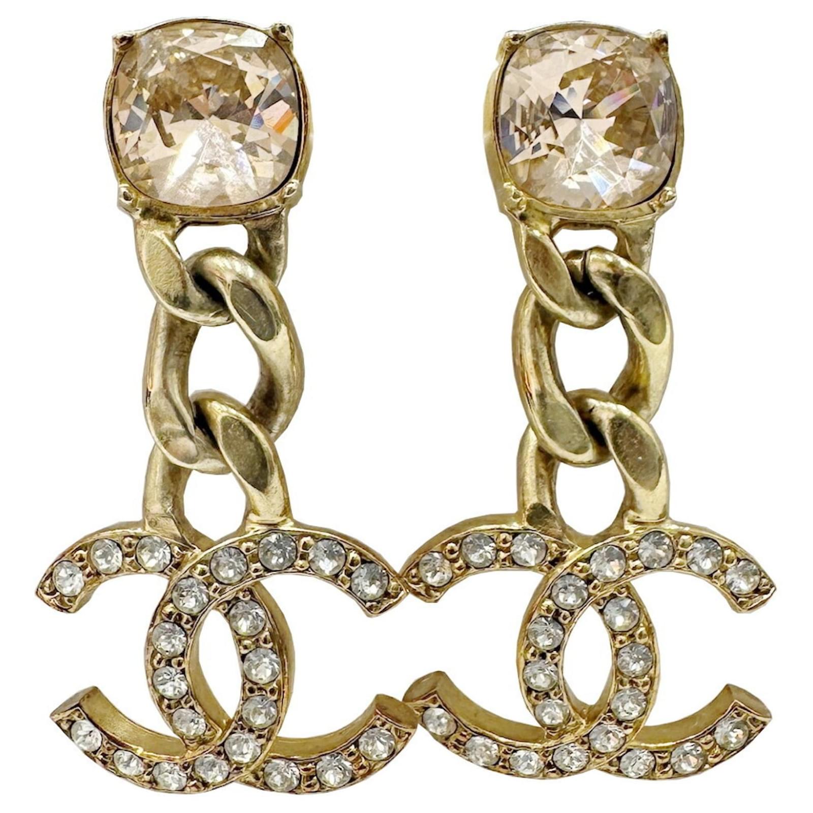 Chanel Coco Mark Color Stone Chain Earrings Pink Golden Metal ref ...