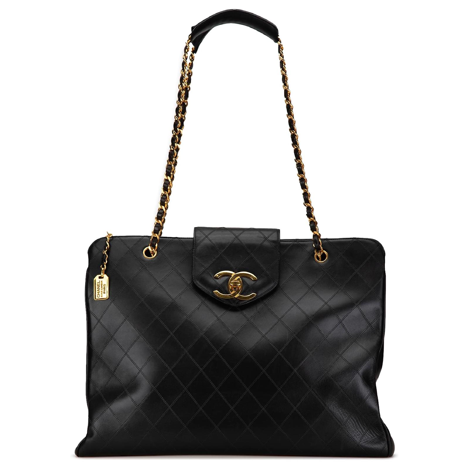 Chanel Black XL Quilted Calfskin Supermodel Weekender Tote Leather Pony ...