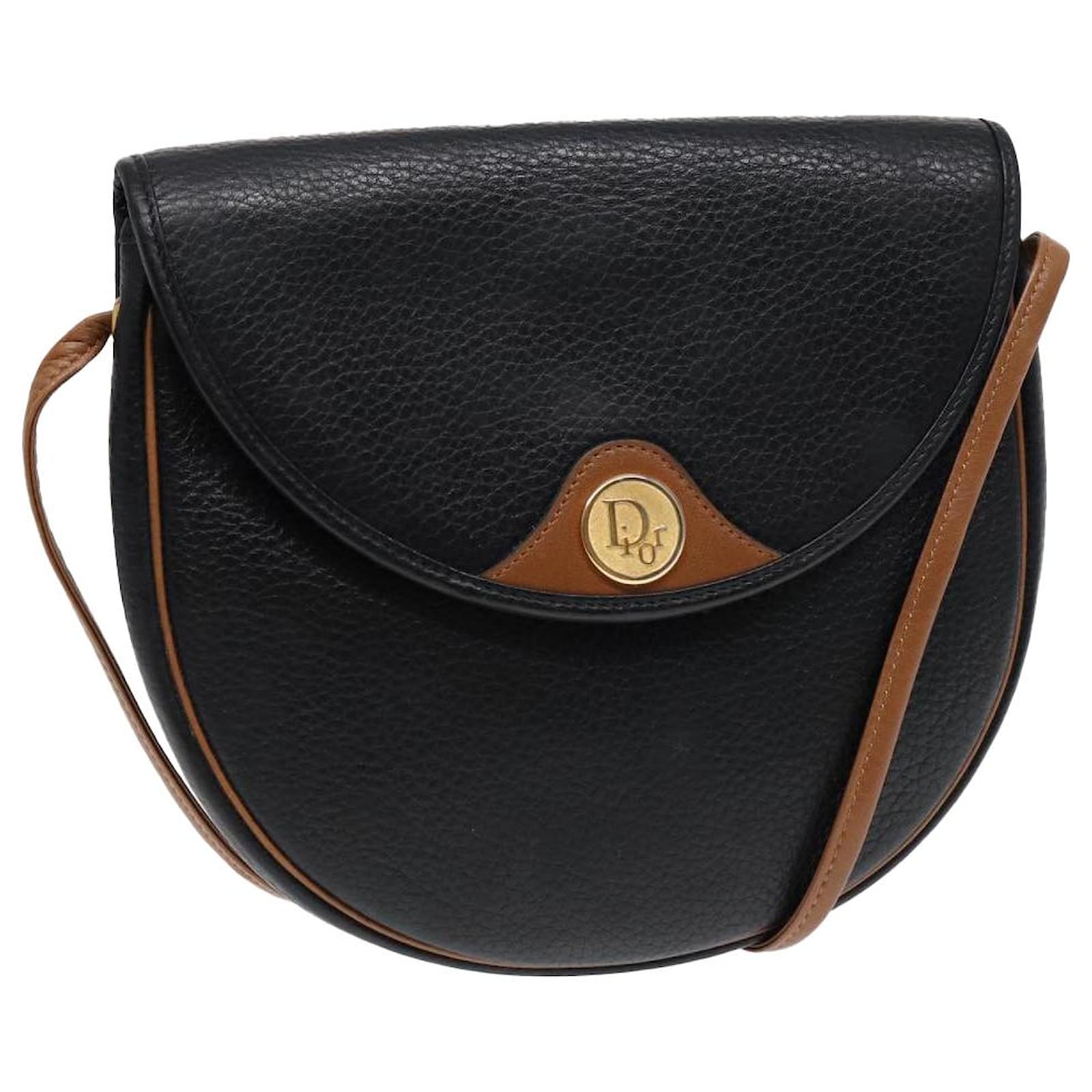 Christian Dior Shoulder Bag Leather Black Gold Auth ep5514 Christian Dior Shoulder Bag Leather Black Gold Auth ep5514