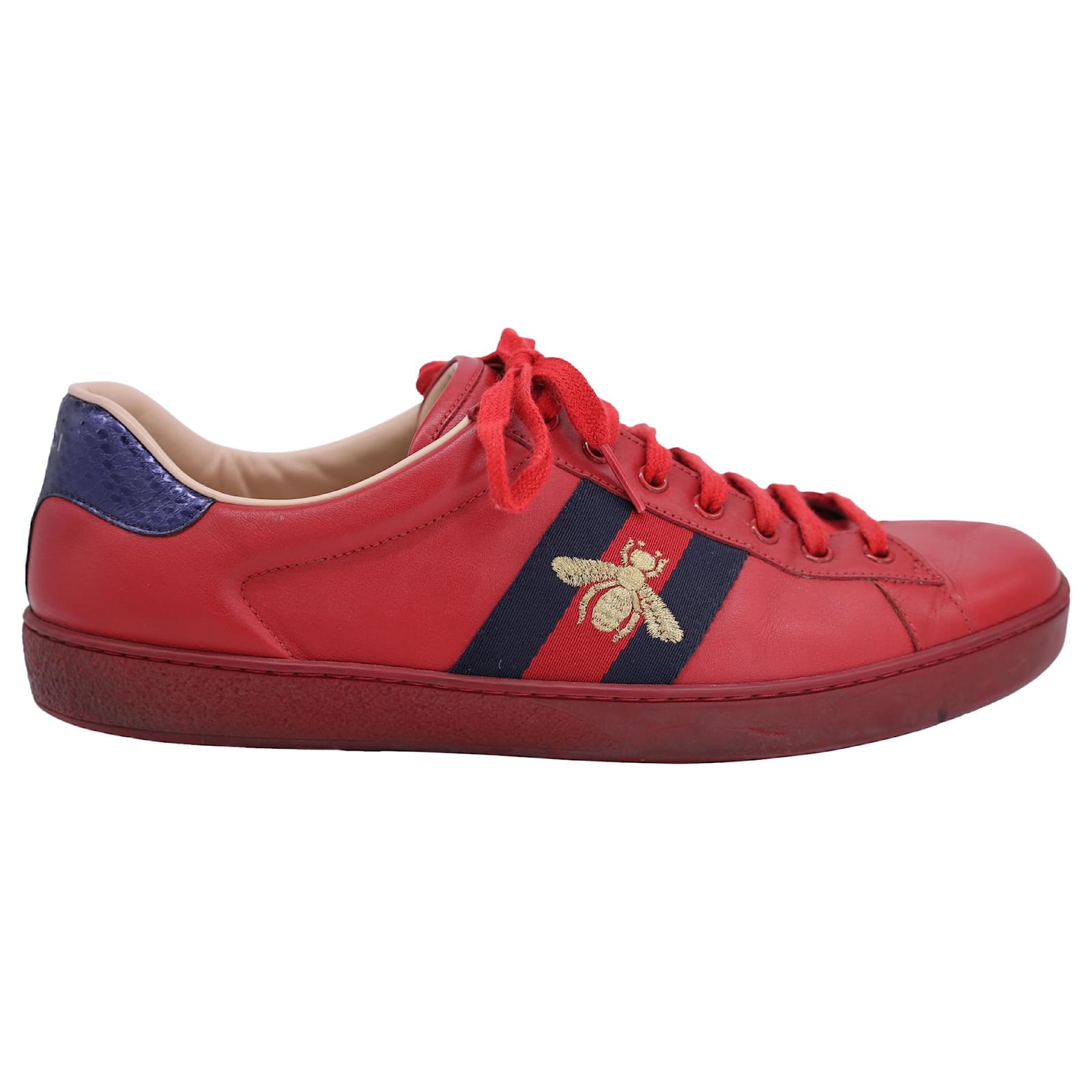 Zapatillas Gucci Ace bordadas con abeja en cuero rojo Roja ref.1628391 ...