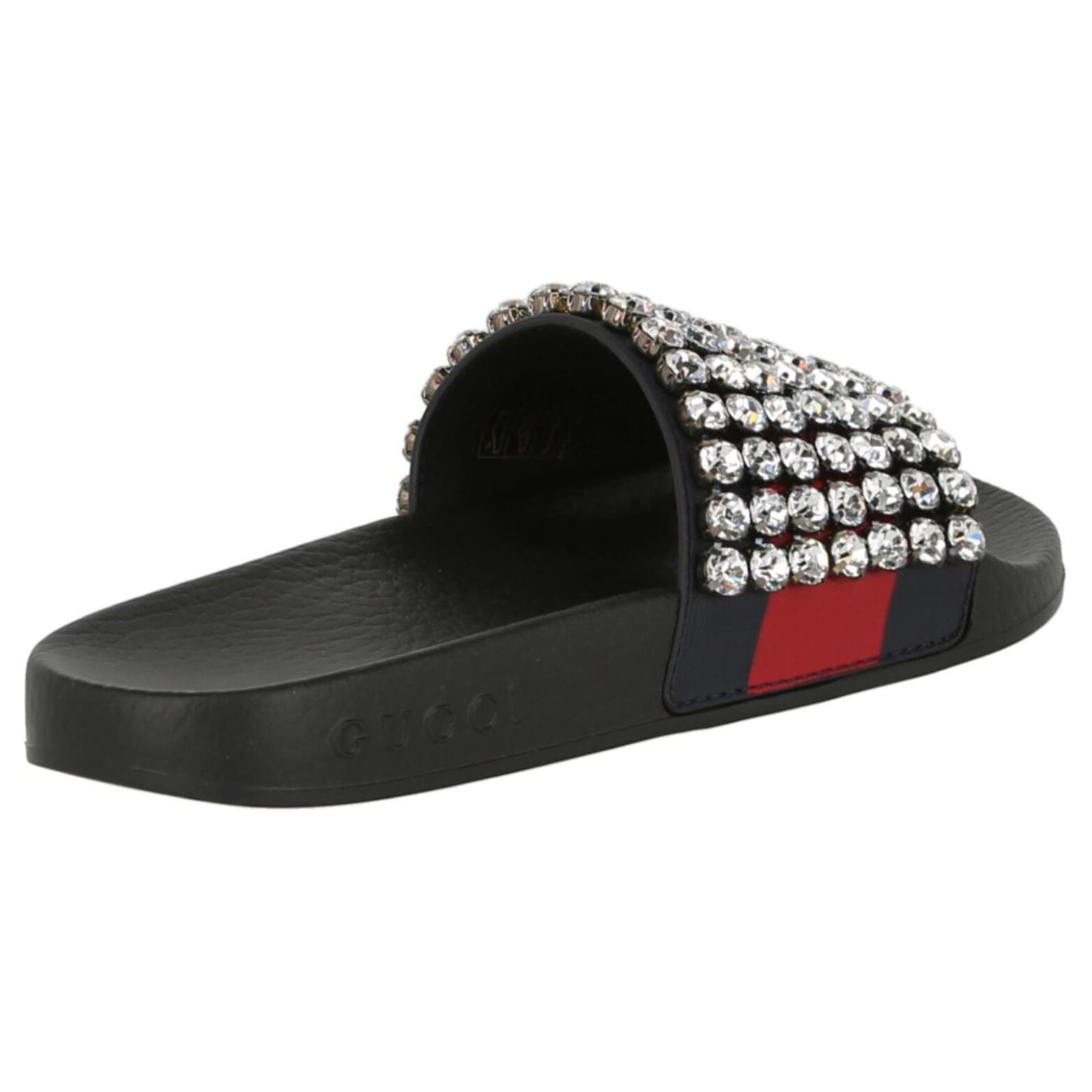 Gucci Crystal-Embellished Web Slides Black ref.1628957 - Joli Closet