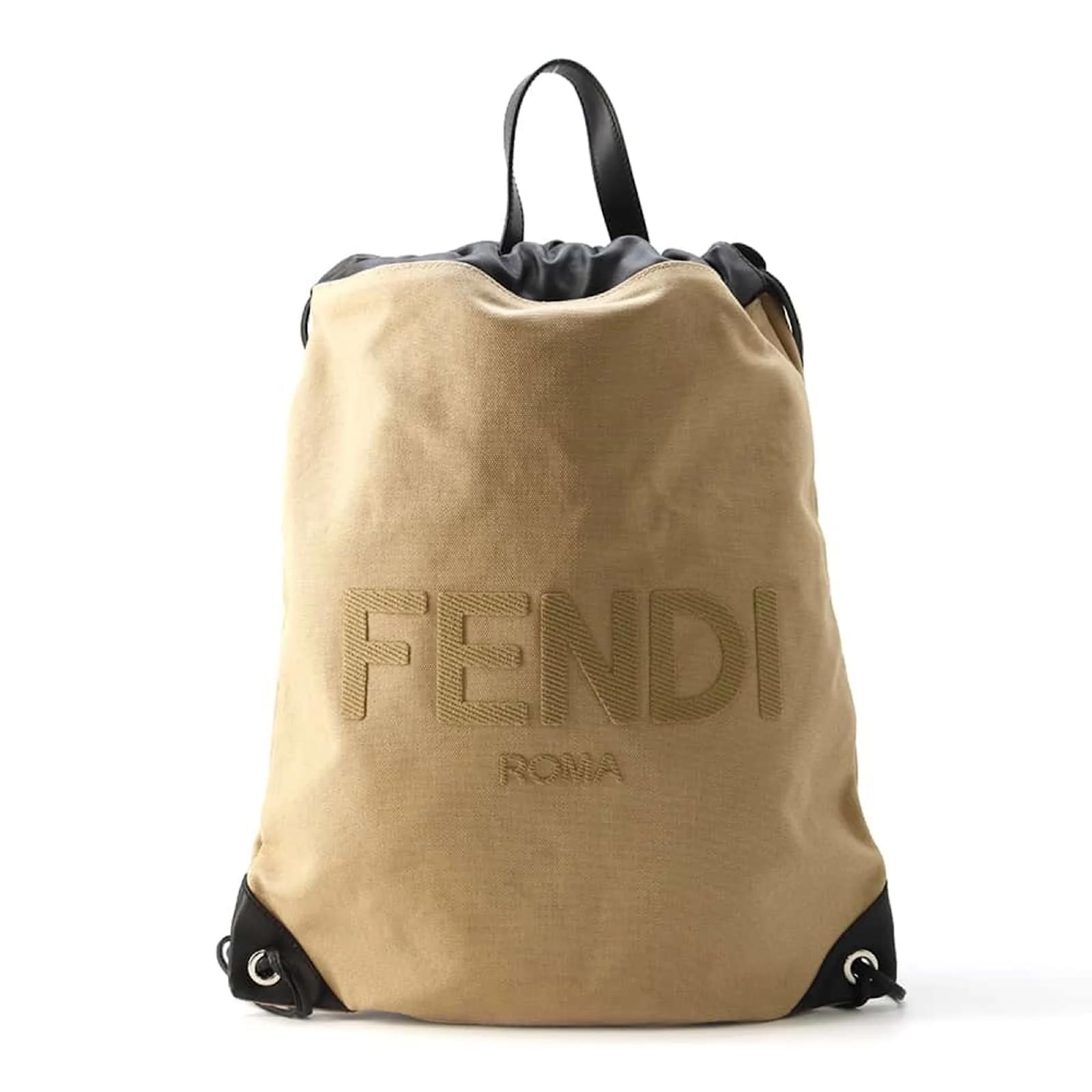 Fendi Canvas Leather Backpack Black Beige Cloth ref.1629010 - Joli Closet