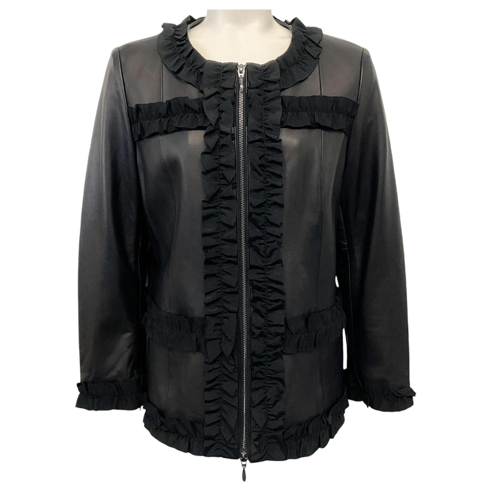 Anne Fontaine Black Leather Jacket with Ribbon Trim ref.1629694 - Joli ...