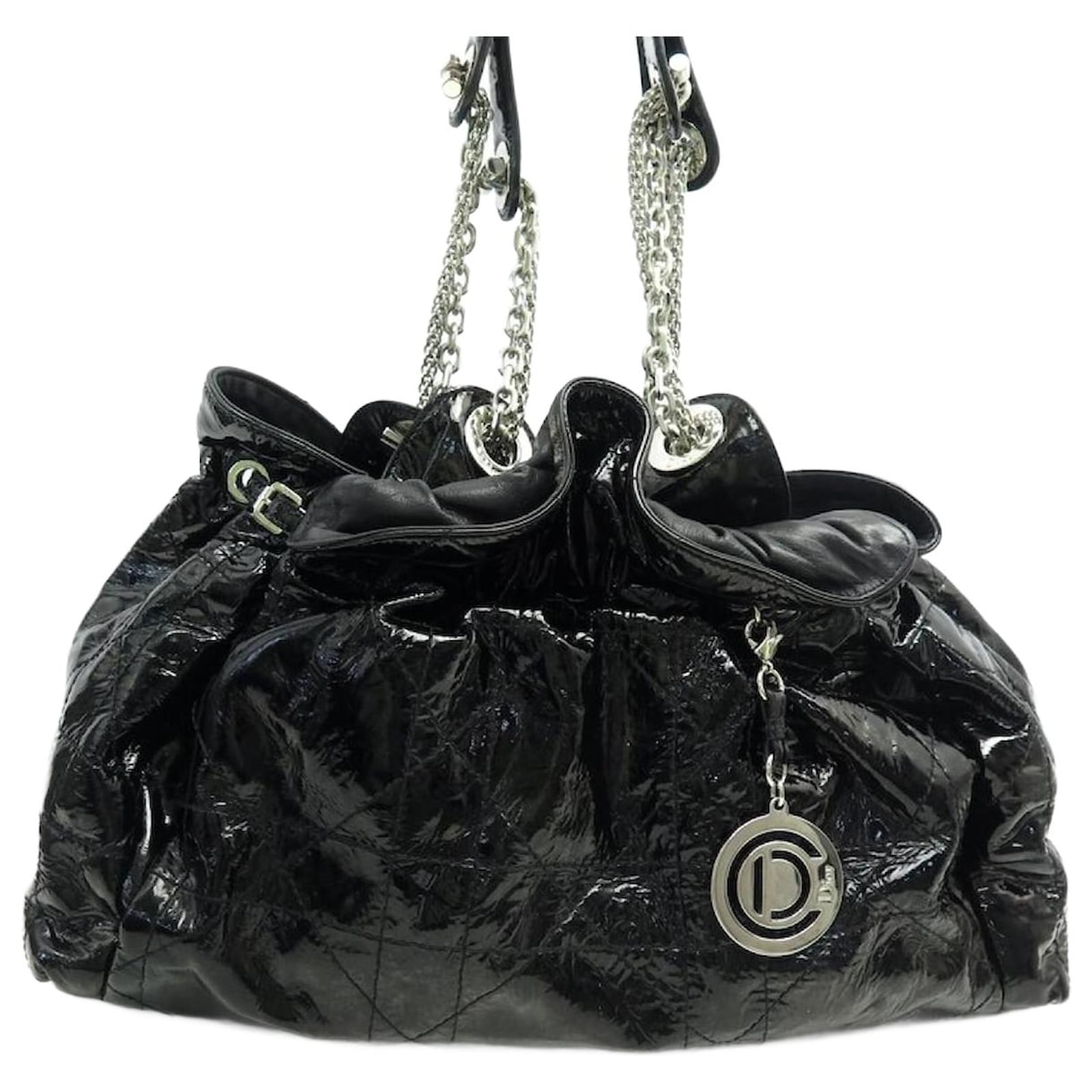 CHRISTIAN DIOR LE TRENTE MM CANNAGE BLACK VARNISHED LEATHER HANDBAG ...
