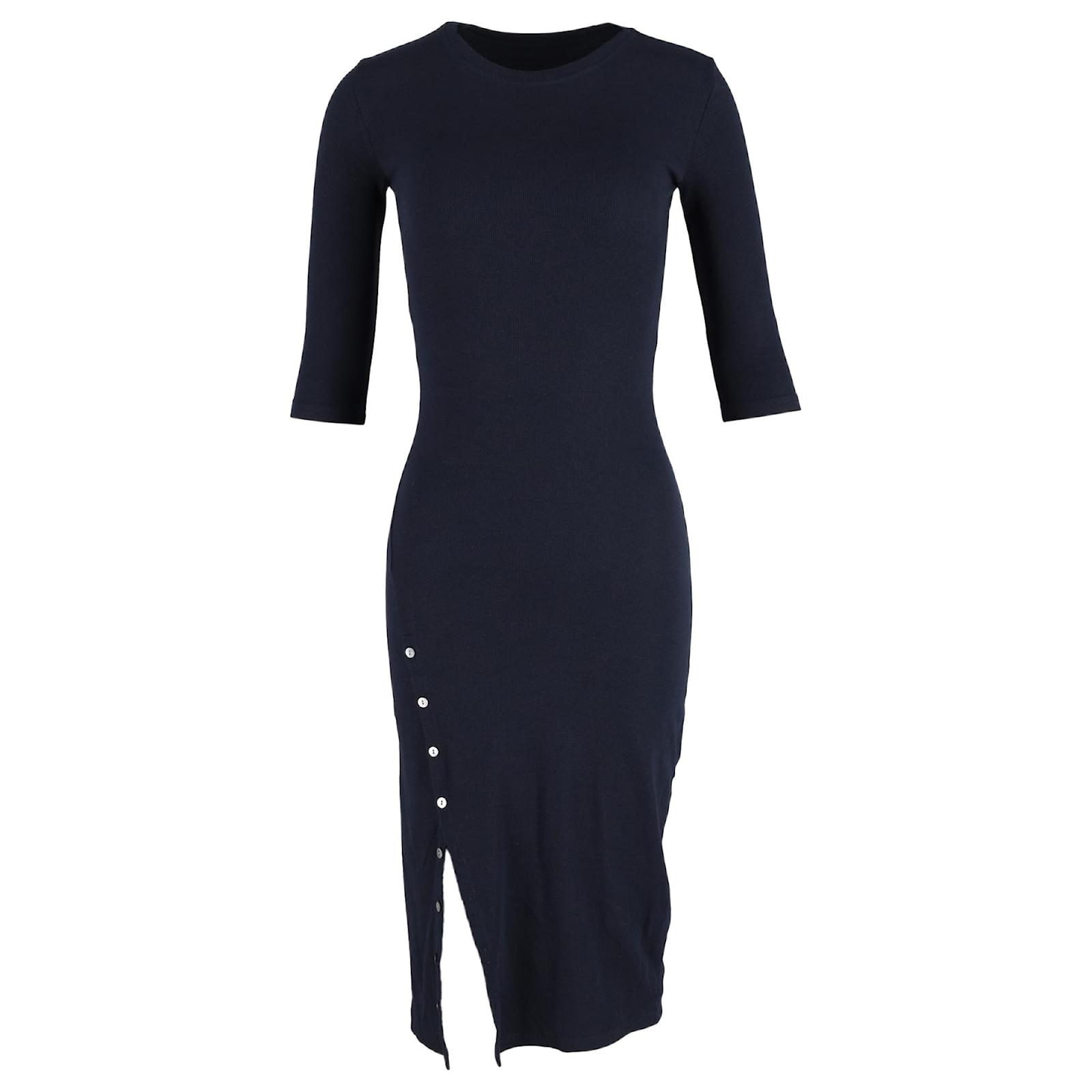 Theory Button Slit Stretch Knit Dress in Navy Cotton Blue Navy blue ref ...