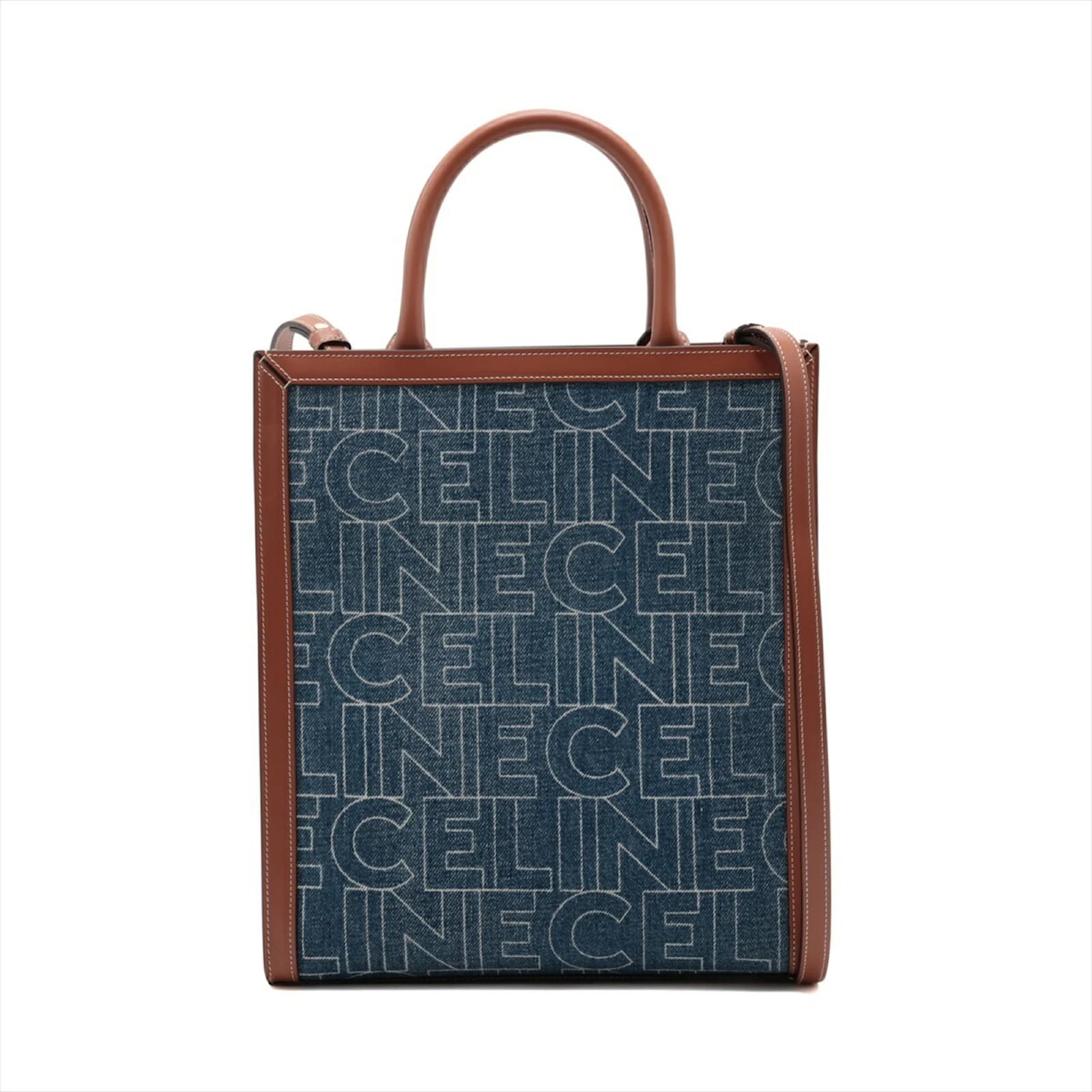 Céline Celine Small Vertical Cabas Denim Leather Shoulder Bag Navy blue ...