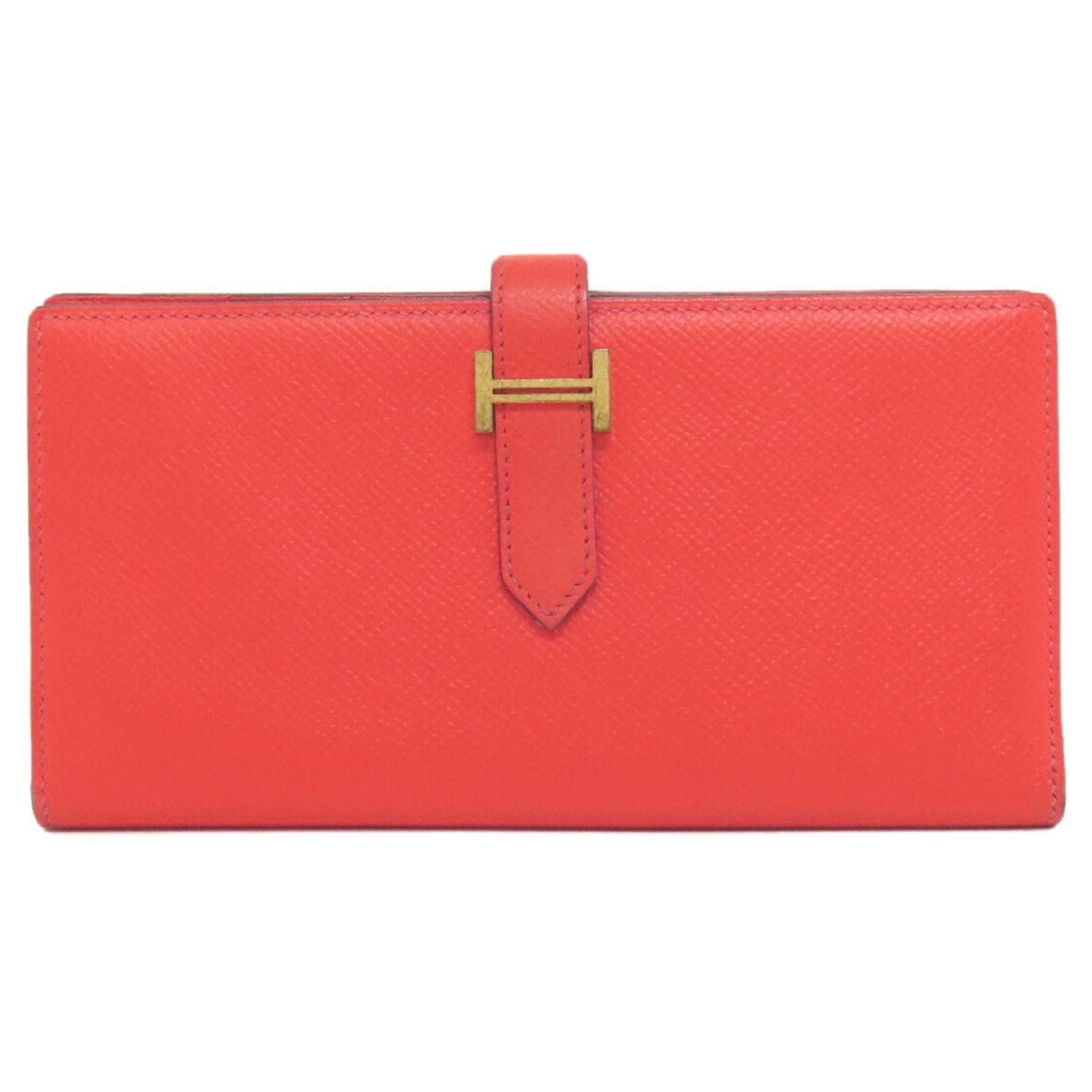 Hermès Hermes Bearn Soufflet Long Wallet Red Leather ref.1633240 - Joli ...