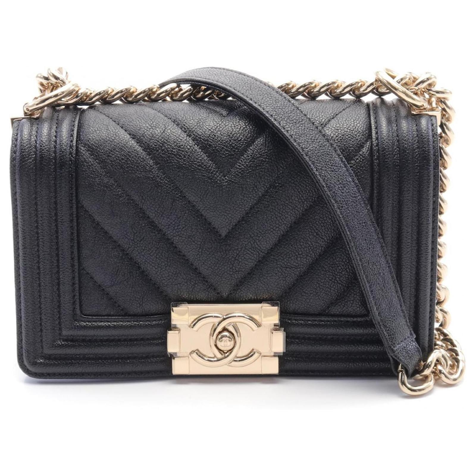 Chanel Boy Chanel Small Chevron V-Stitch Shoulder Bag Black Leather ref ...
