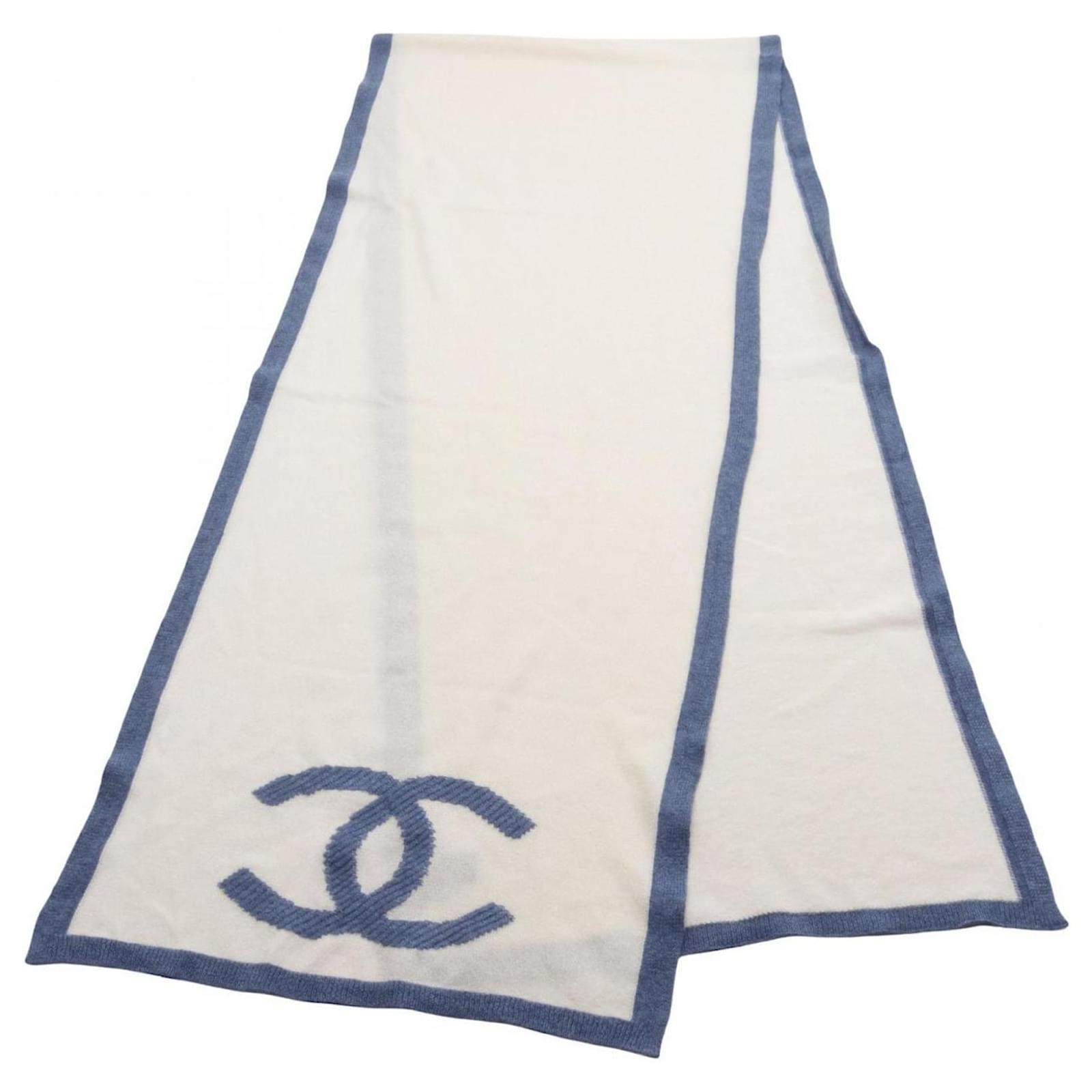 Chanel Cashmere Stole in Blue and Ivory (Sold) - Joli Closet