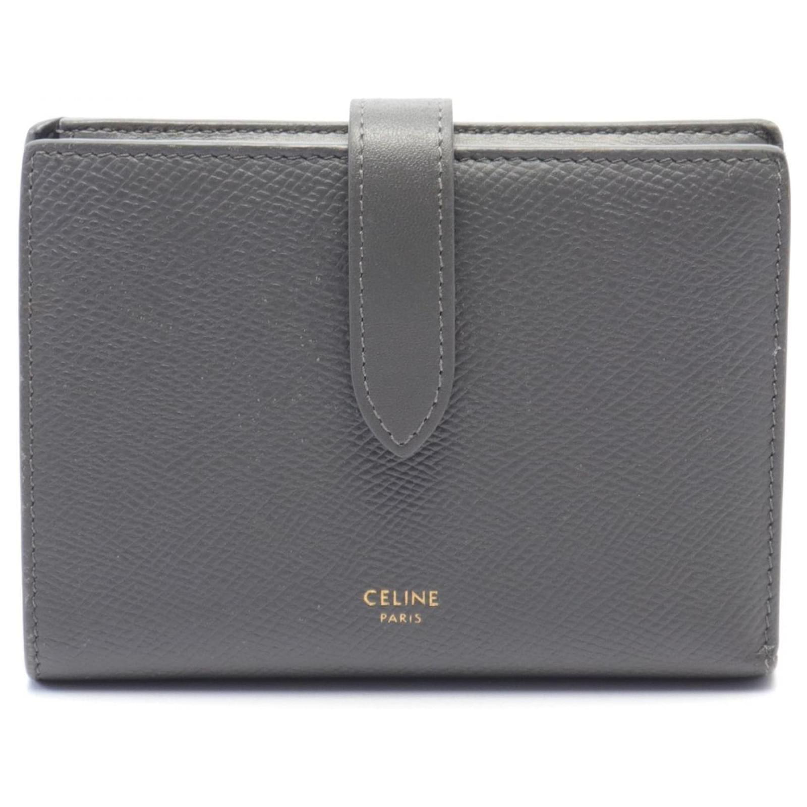 Céline Celine Medium Strap Wallet Bi-fold Leather in Gray Brown ref ...